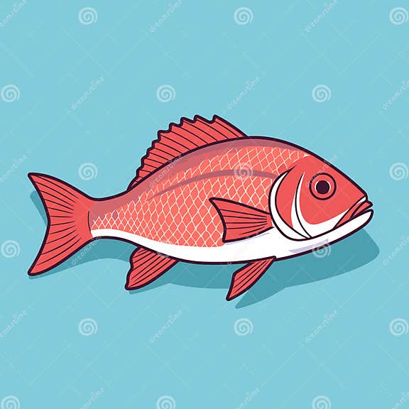 Vector of a Red Fish on a Blue Background with a Simple and Minimalist ...