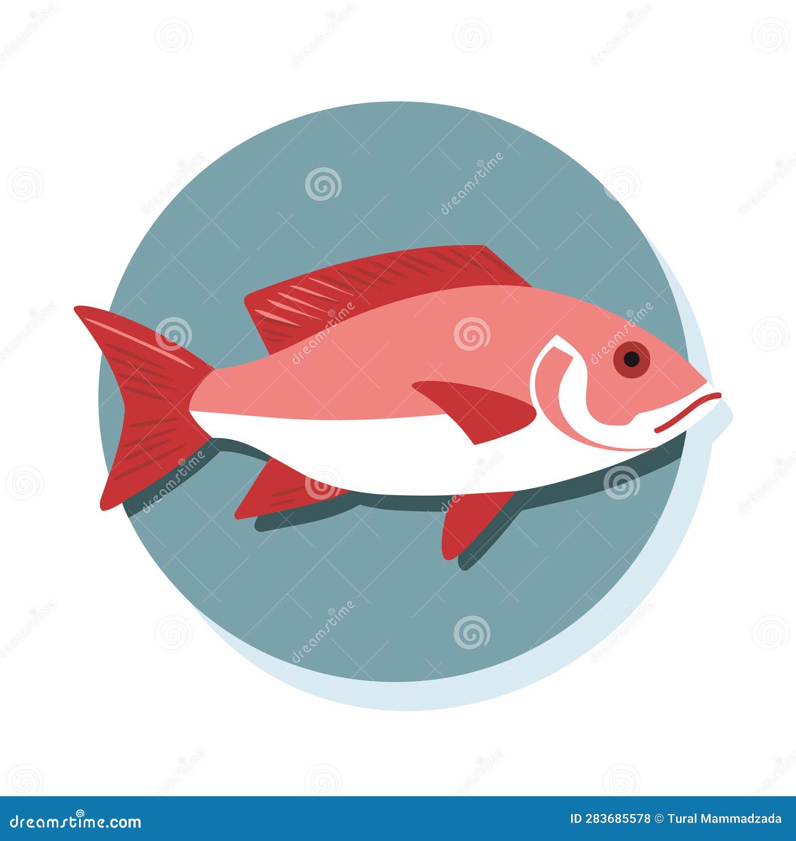 Vector of a Red Fish in a Blue Circle on a White Background Stock ...