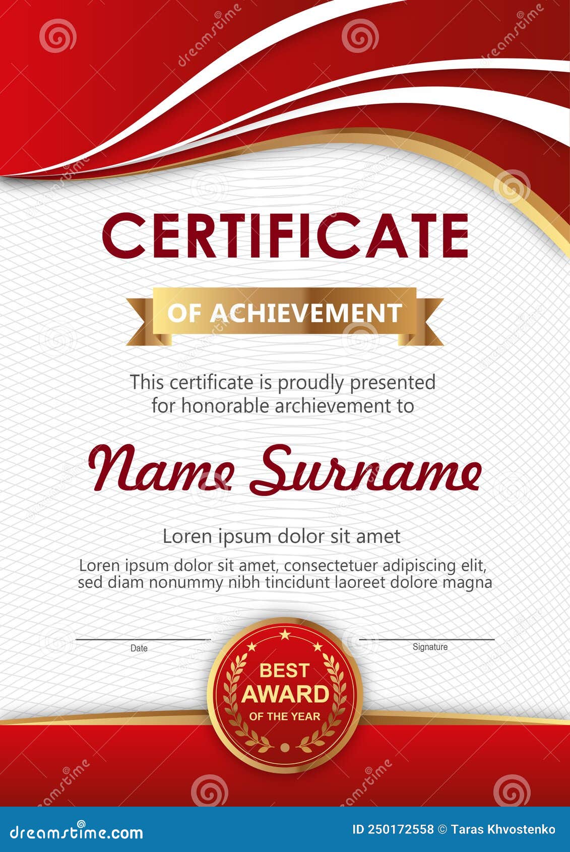 Red and Gold Certificate Template Stock Vector - Illustration of ...