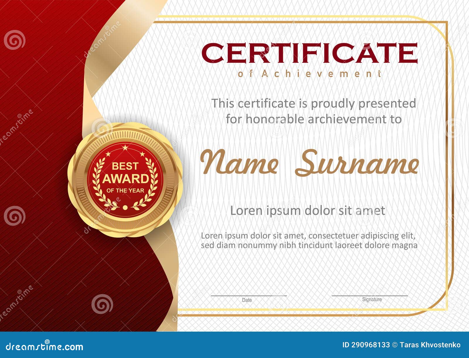 Red and Gold Certificate Template Stock Vector - Illustration of award ...