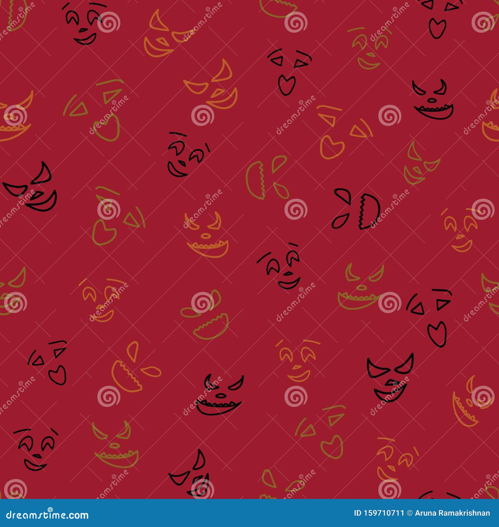 Vector Red Halloween Spooky Devil Faces Seamless Pattern Background ...