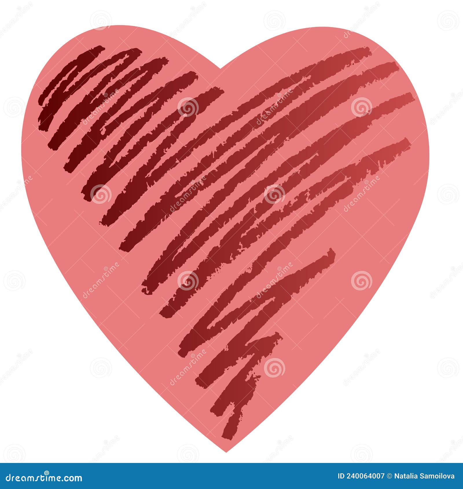 Vector , Red Heart on Pink Background, Hand-drawn, Isolated on ...