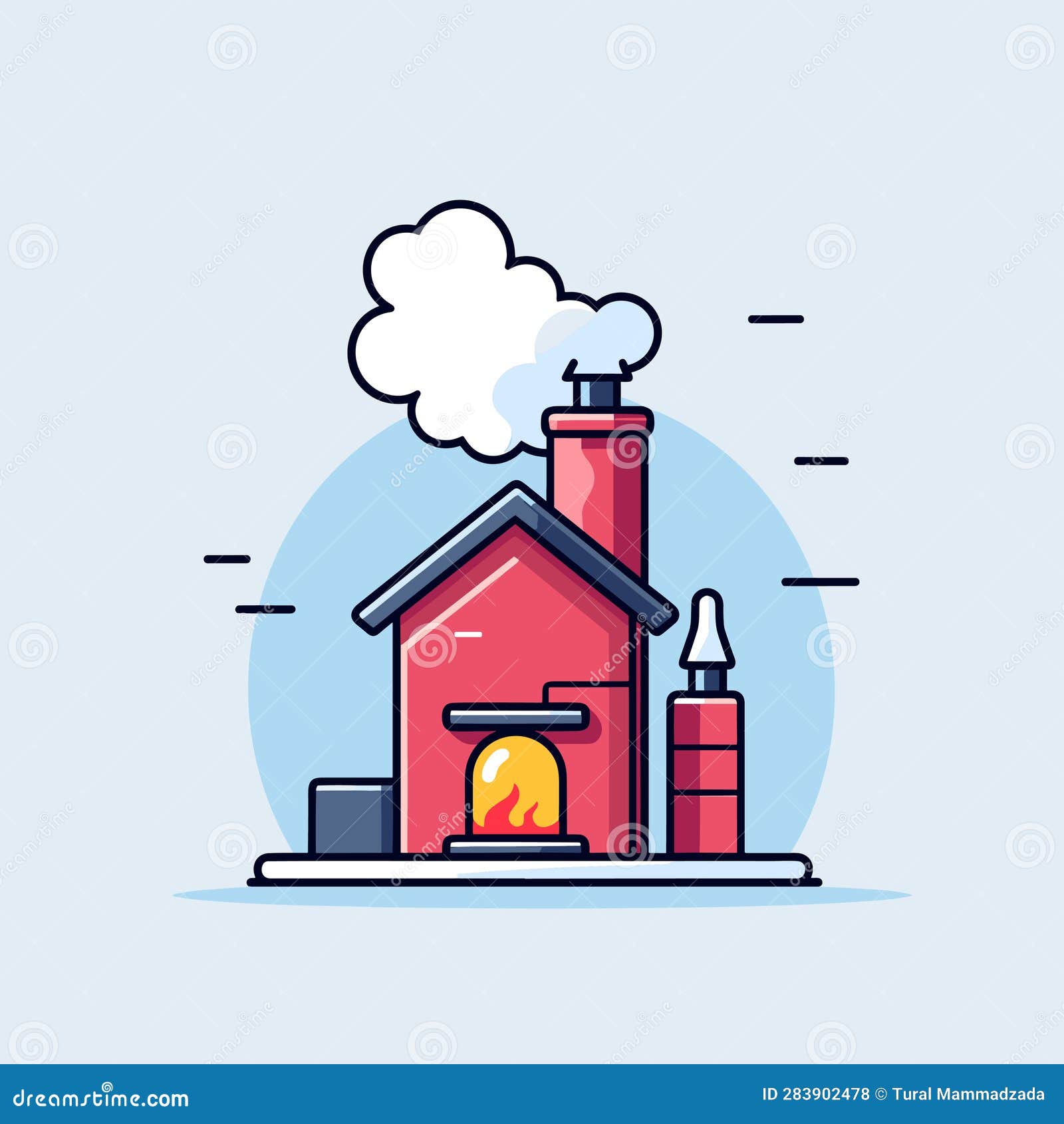 Vector of a Red House with Smoke Coming Out of the Chimney in a Flat ...