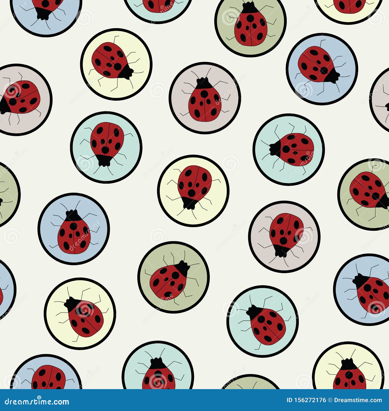 Vector Red Ladybugs in Colorful Circles Seamless Repeat Pattern Stock ...