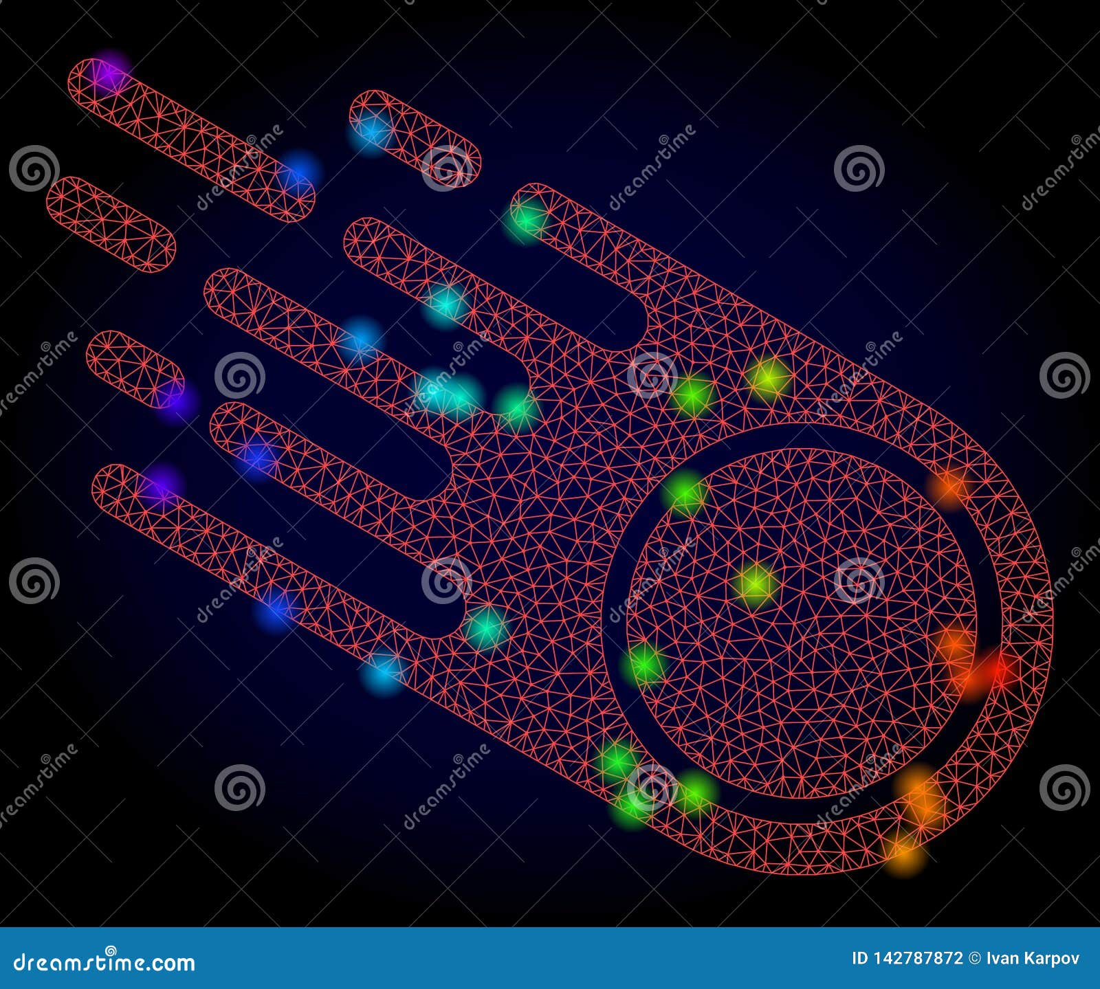 Vector Red Mesh Falling Meteorite with Spectrum Colored Glare Spots ...