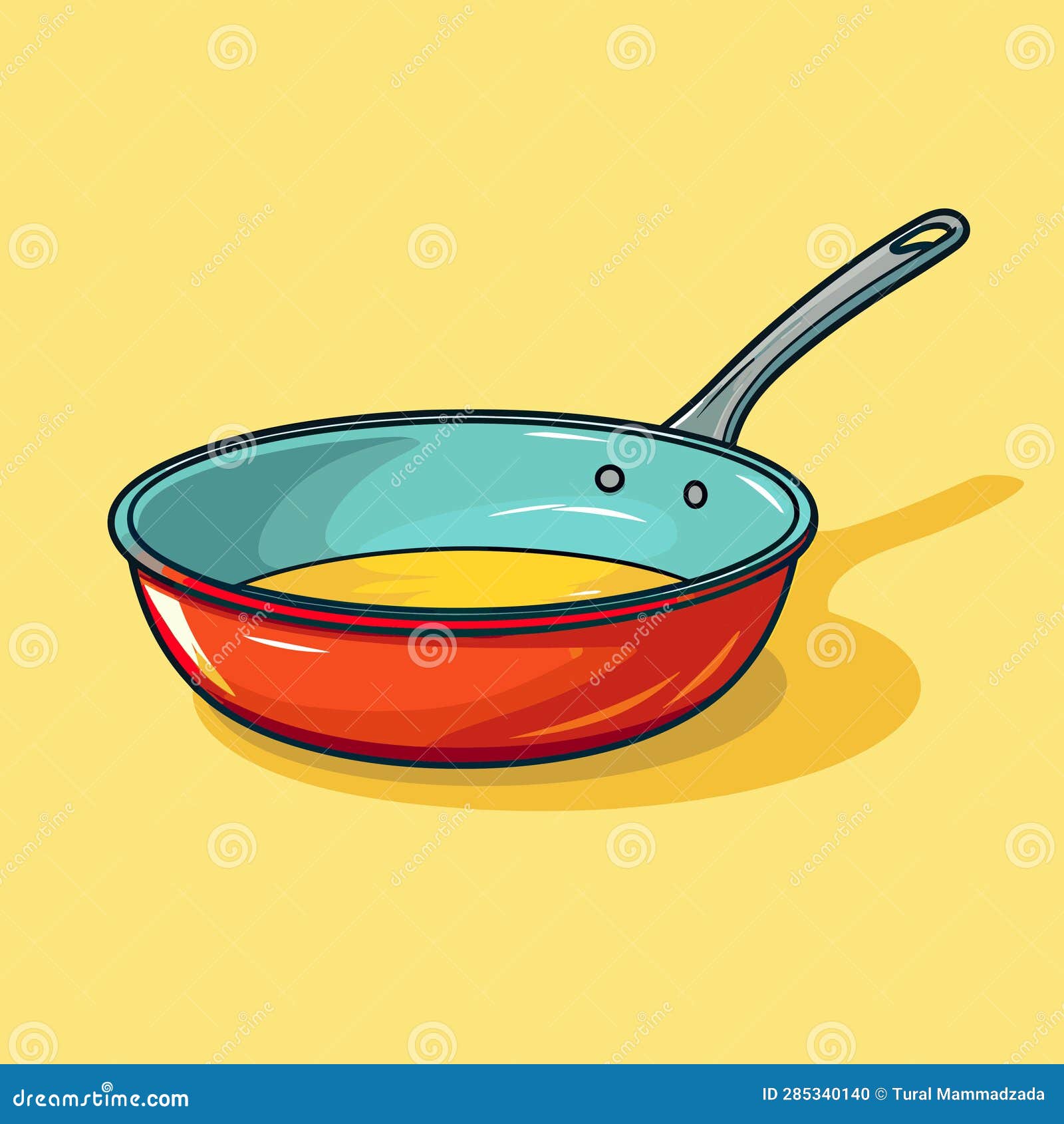 Vector of a Red Pan with a Spoon Inside of it, Isolated on a White ...