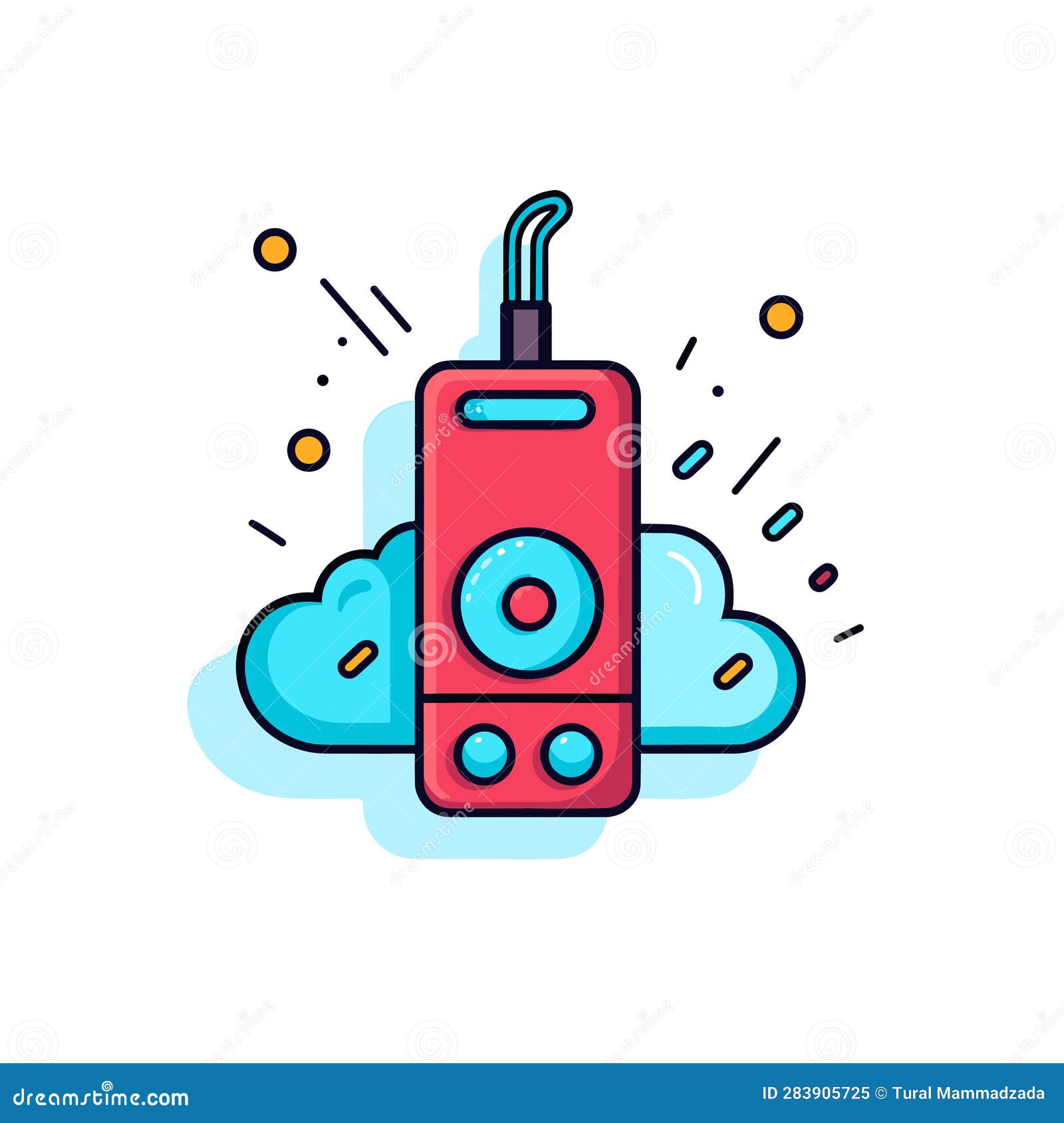 Vector of a Red Phone with a Blue Cloud Background, Representing ...