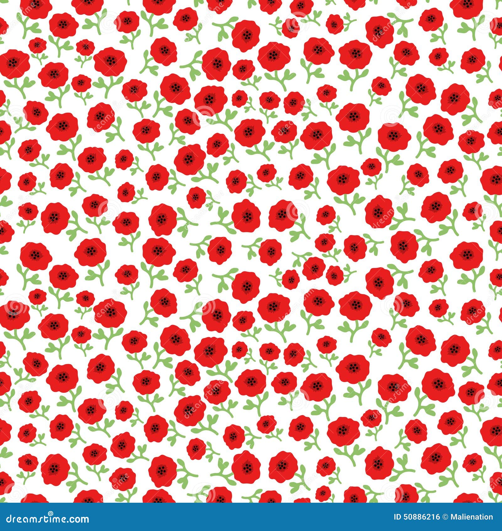 Vector Red Poppy Flowers Seamless Pattern Background with Hand Drawn ...