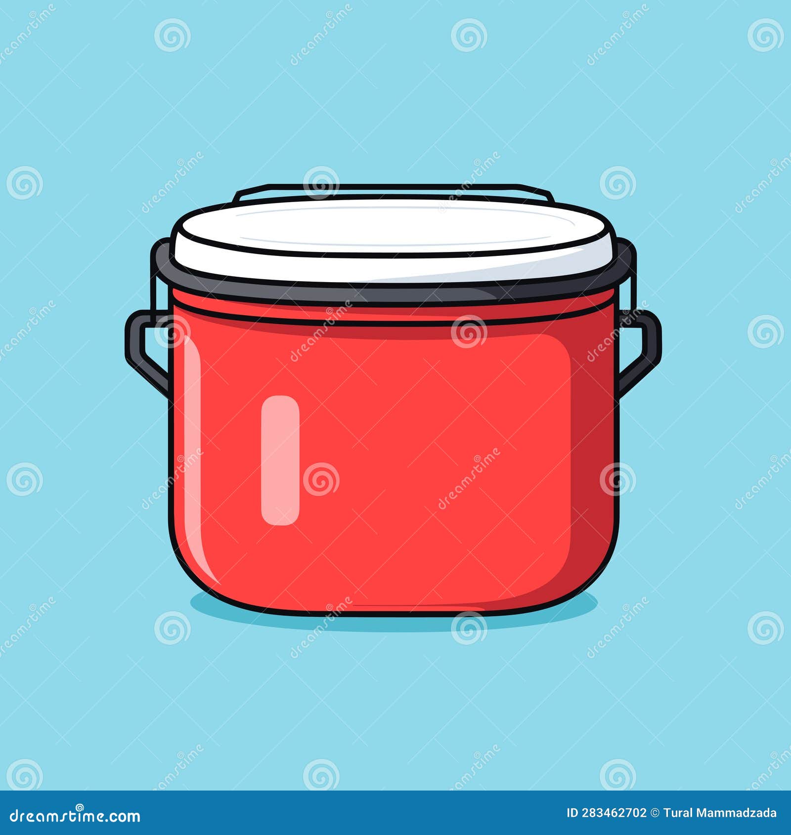 Vector of a Red Pot with a Lid on a Blue Background - Icon Vector ...
