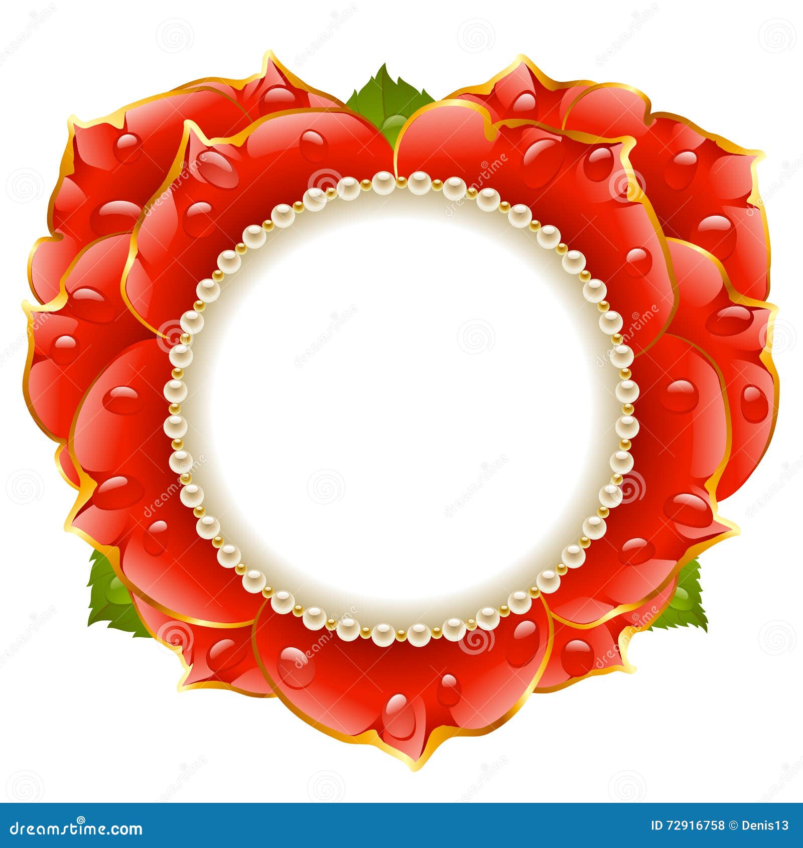 Vector Red Rose Heart Frame with Pearl Necklace Stock Vector ...