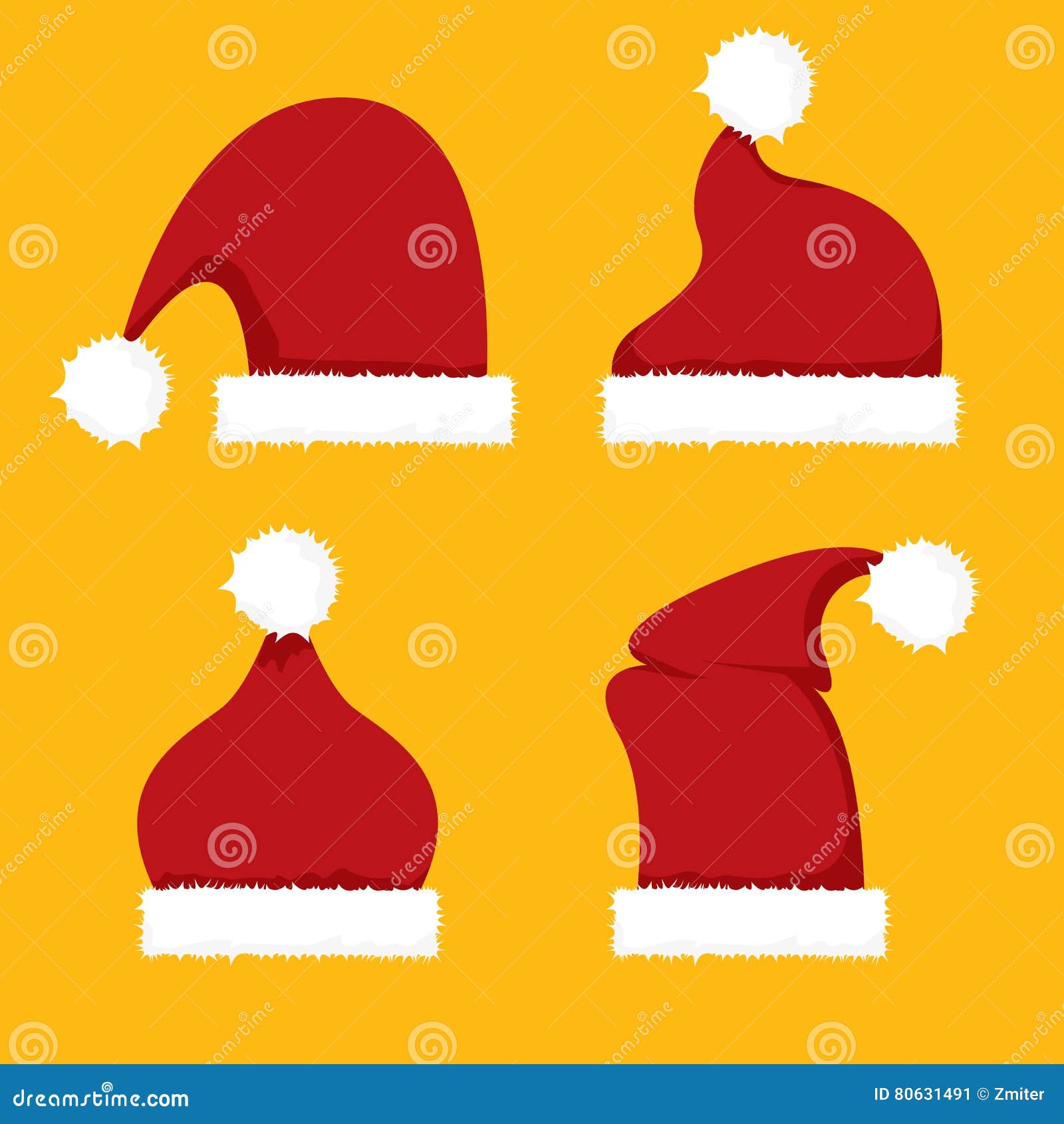 Vector Red Santa Hat Icon Set. Stock Vector - Illustration of hipster ...