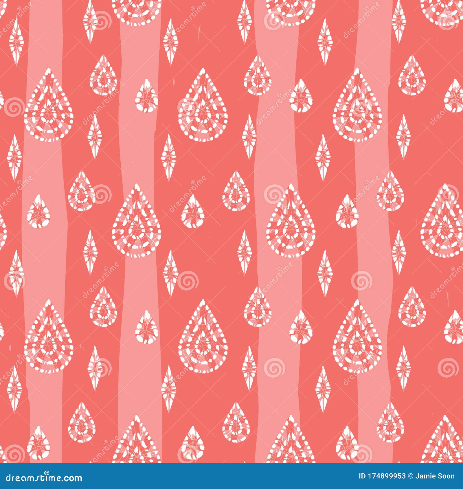 Vector Red Shibori Abstract Teardrops and Diamonds Seamless Pattern ...