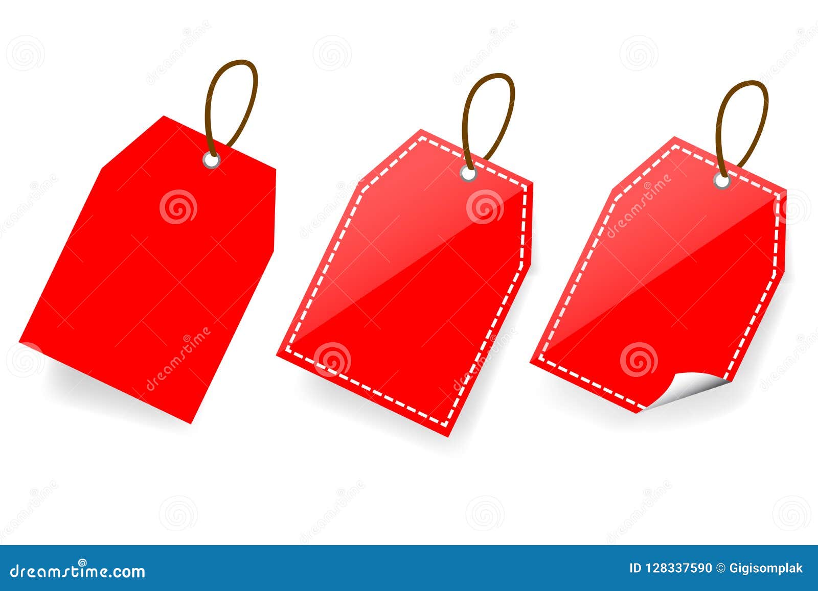 Red Shining Rectangle Blank Tag with Soft Shadow at White Background ...
