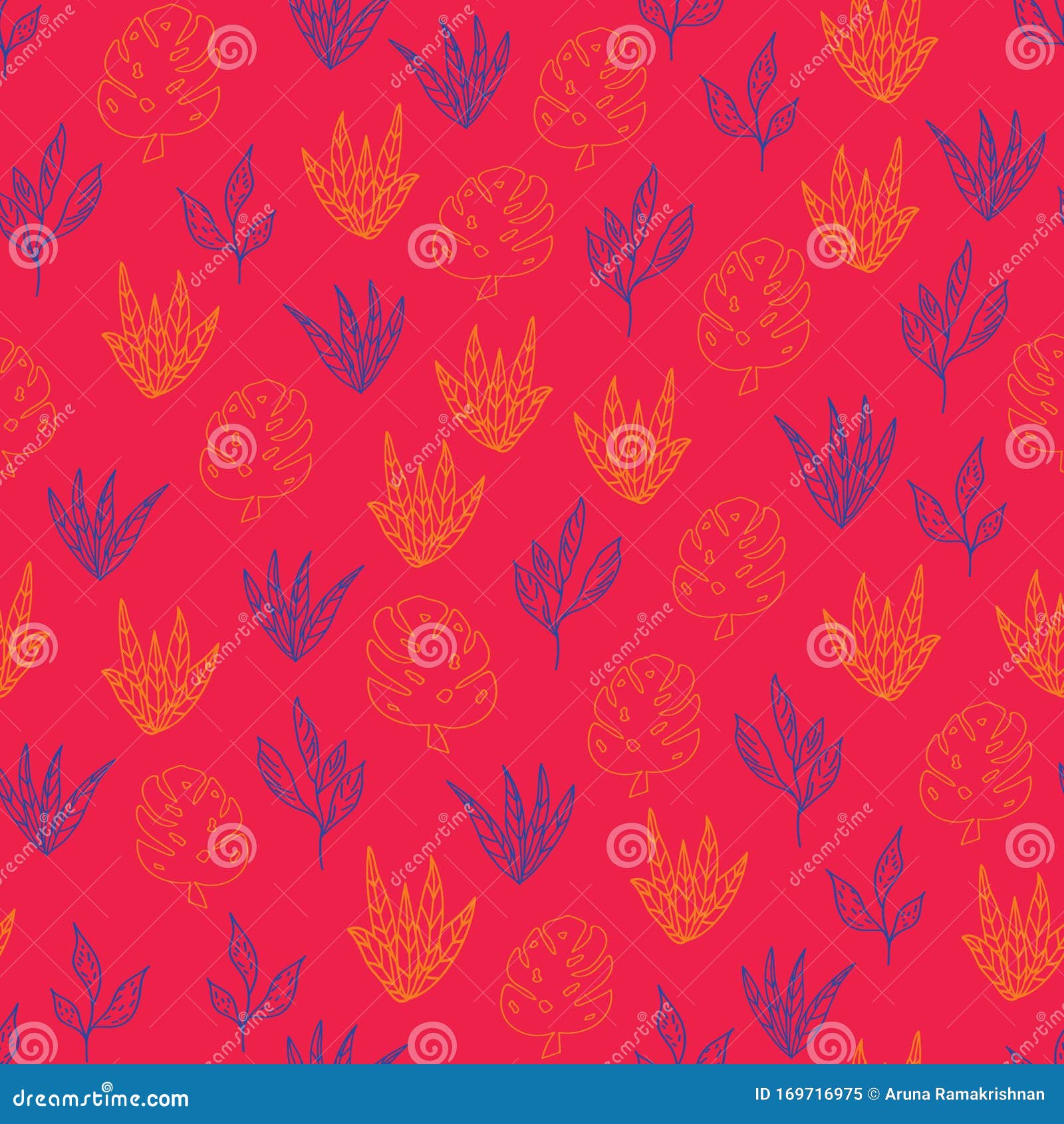 Vector Red Tropical Leaves Seamless Pattern Background Stock Vector ...