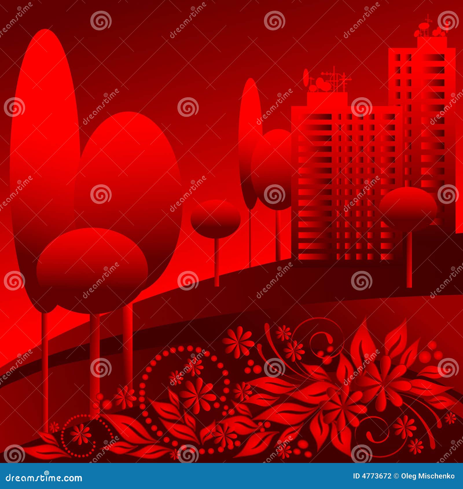 Vector red urban landscape stock vector. Illustration of curves - 4773672