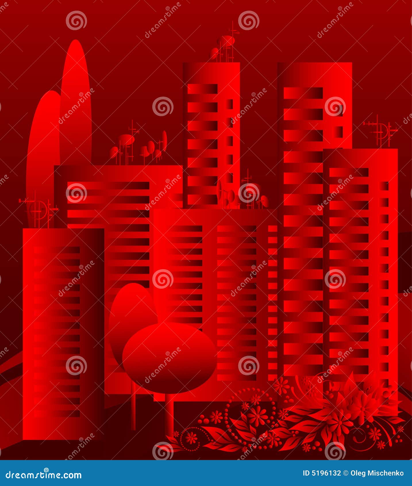 Vector red urban landscape stock vector. Illustration of style - 5196132