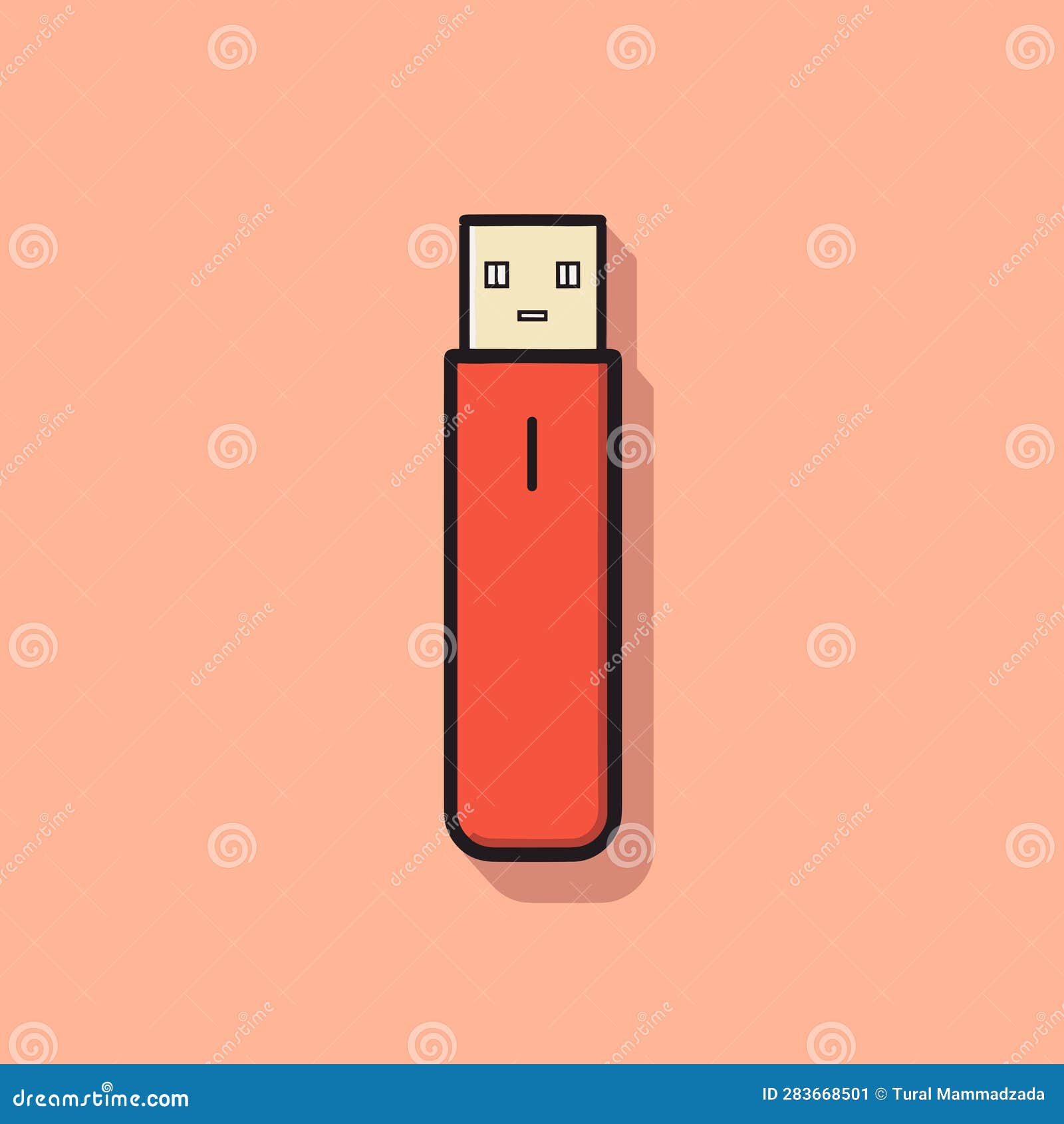Vector of a Red USB Stick on a Pink Surface, in a Flat Design Style ...