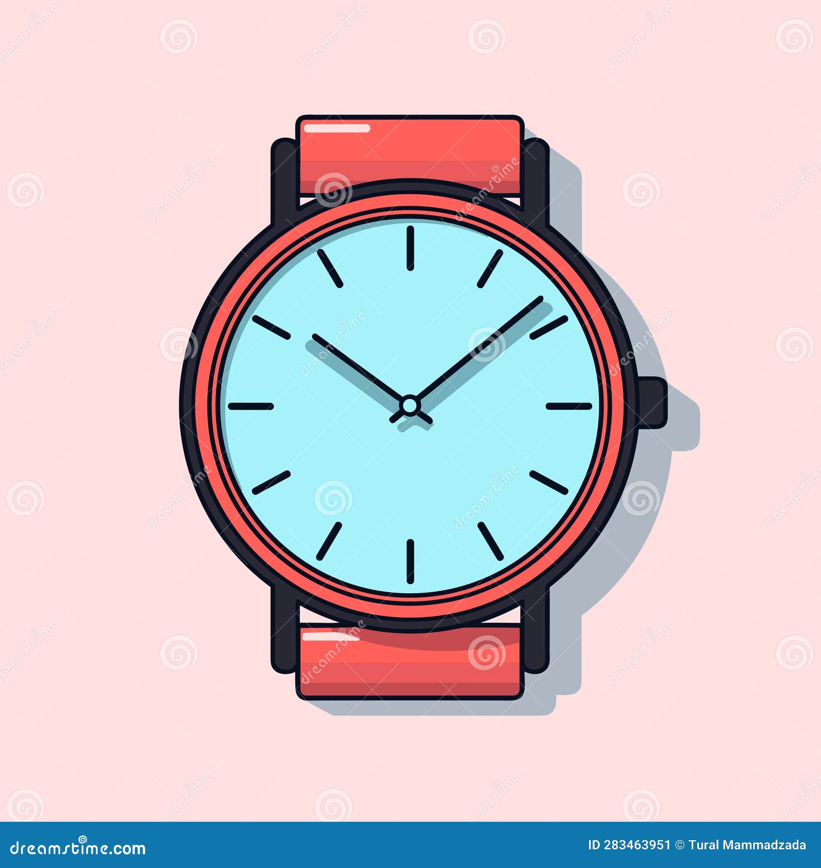 Vector of a Red Watch with a Blue Face on a Pink Background Stock ...