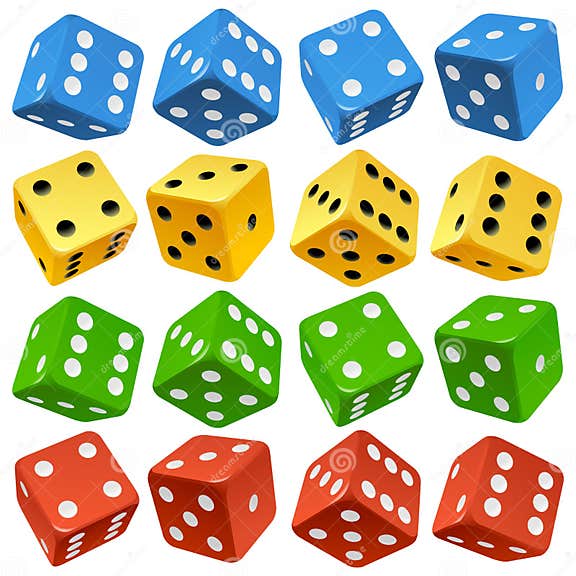Vector Red, Yellow, Green and Blue Dice Set Stock Vector - Illustration ...