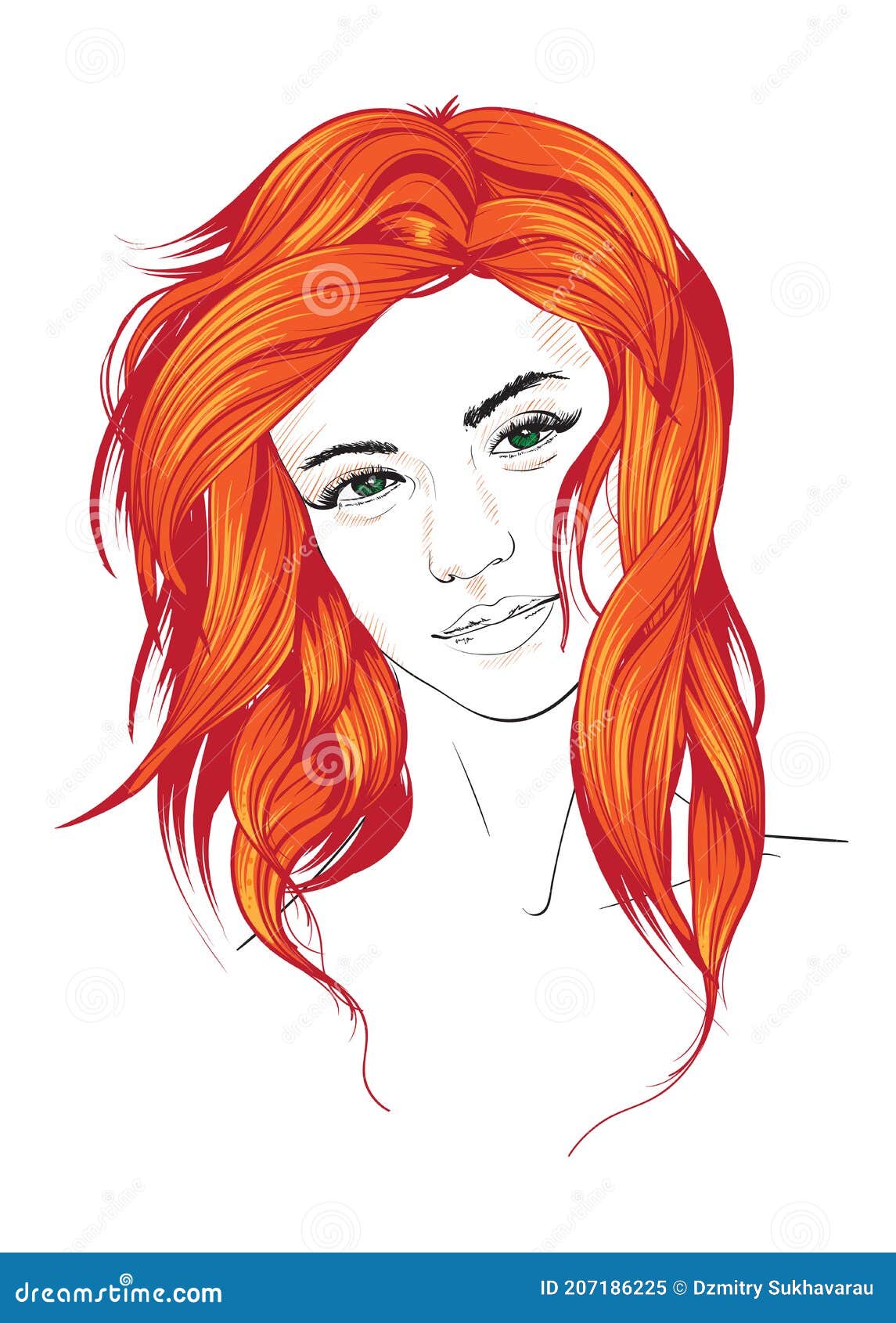 Redheaded Woman`s Face. Sketch Stock Vector - Illustration of womans ...