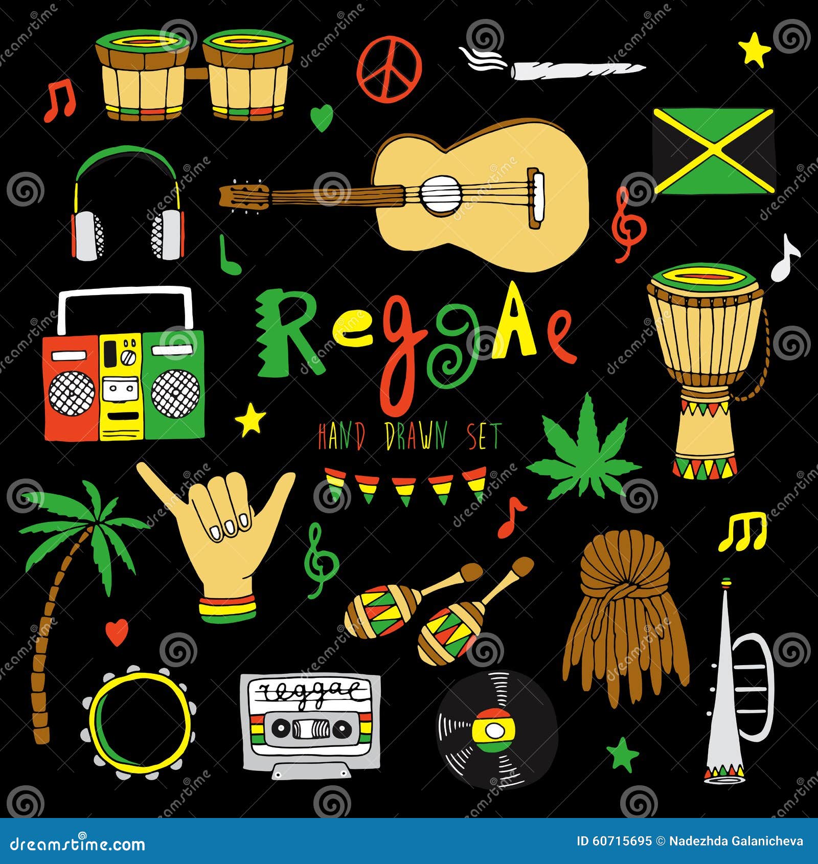 Reggae Icons Cartoon Vector | CartoonDealer.com #37498677