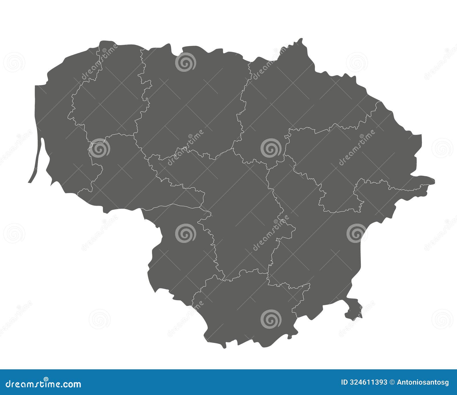 Vector Regional Blank Map of Lithuania with Counties and Administrative ...