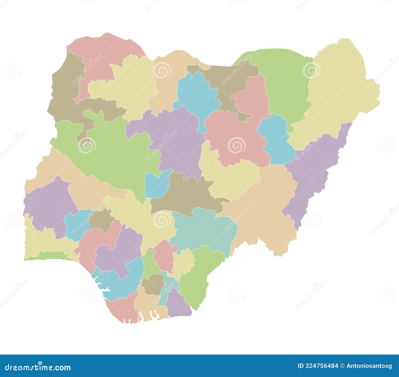 Vector Regional Blank Map of Nigeria with States and Administrative ...