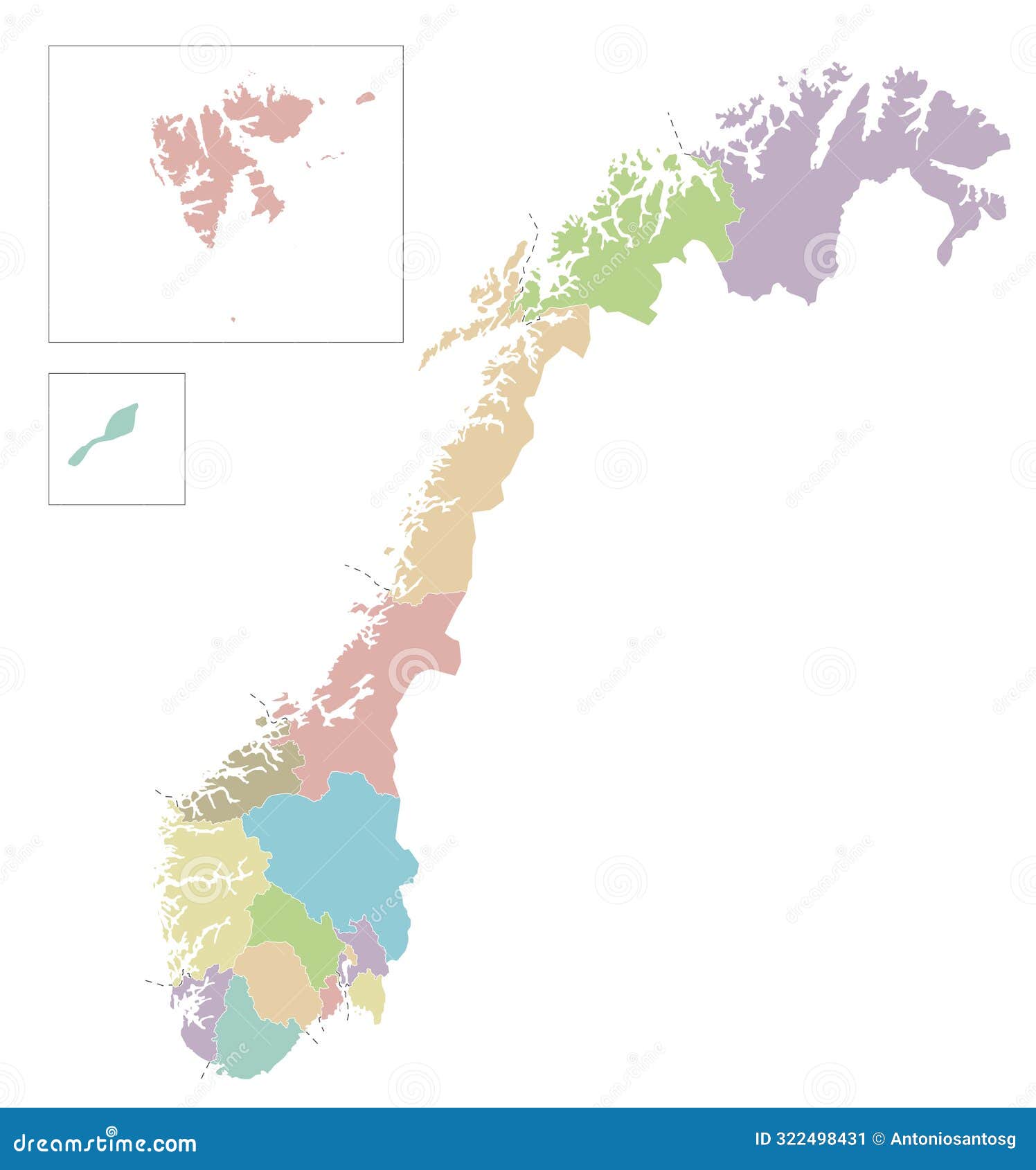 Vector Regional Blank Map of Norway with Counties and Territories, and ...