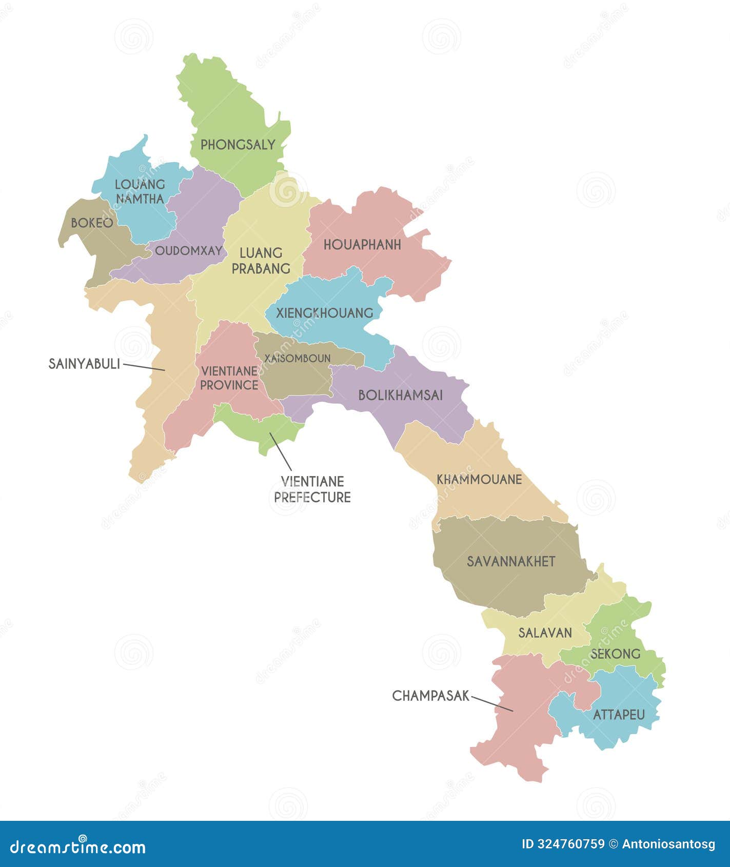 Vector Regional Map of Laos with Provinces or Territories and ...