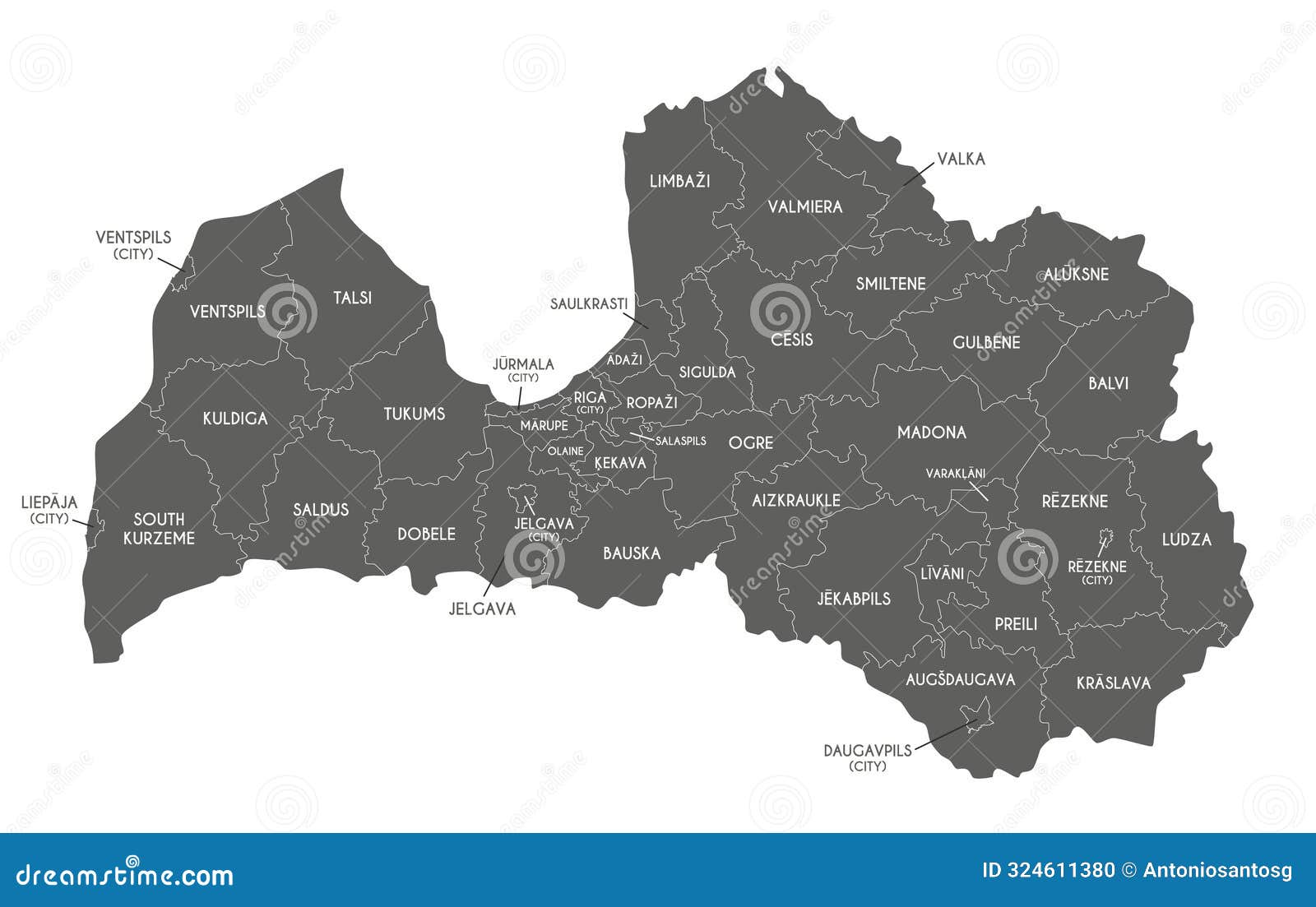 Vector Regional Map of Latvia with State Cities and Municipalities, and ...