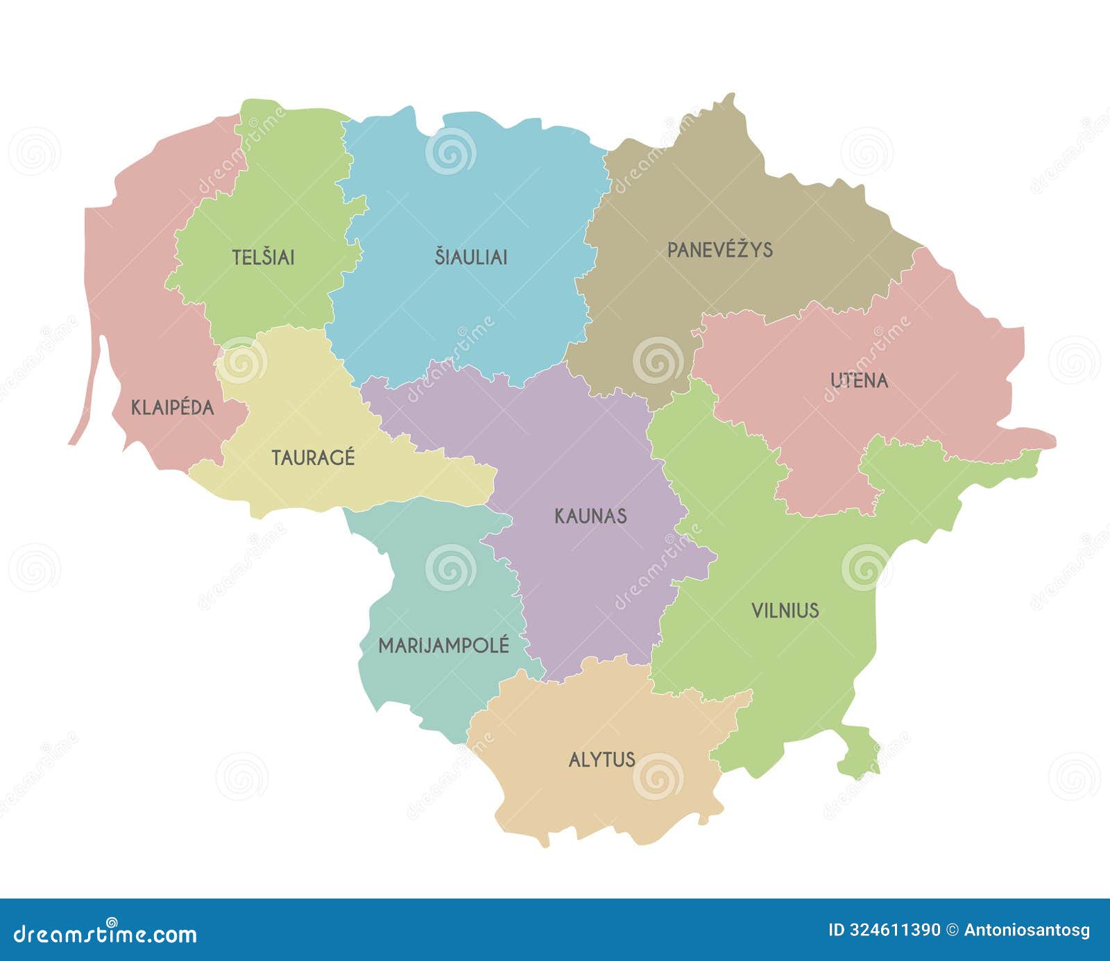 Vector Regional Map of Lithuania with Counties and Administrative ...