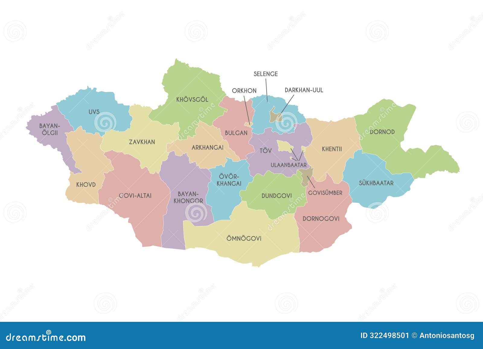 Vector Regional Map of Mongolia with Provinces and Administrative ...