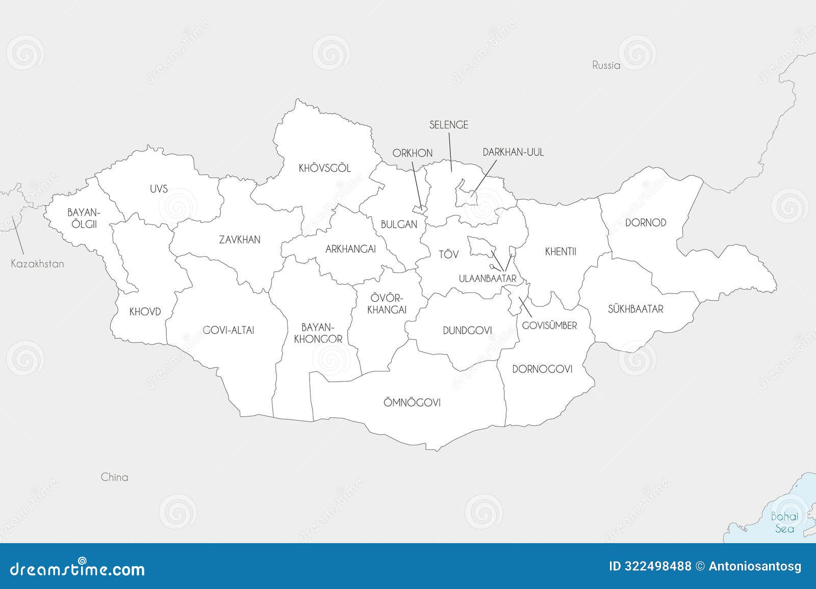 Vector Regional Map of Mongolia with Provinces and Administrative ...