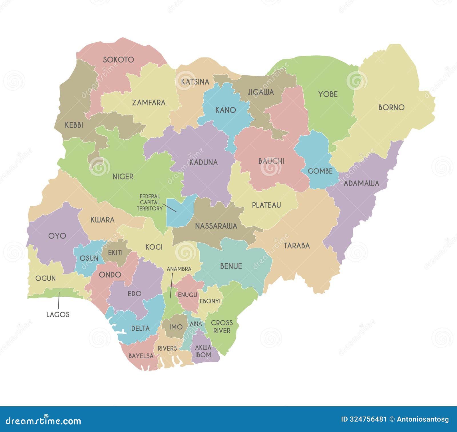 Vector Regional Map of Nigeria with States and Administrative Divisions ...