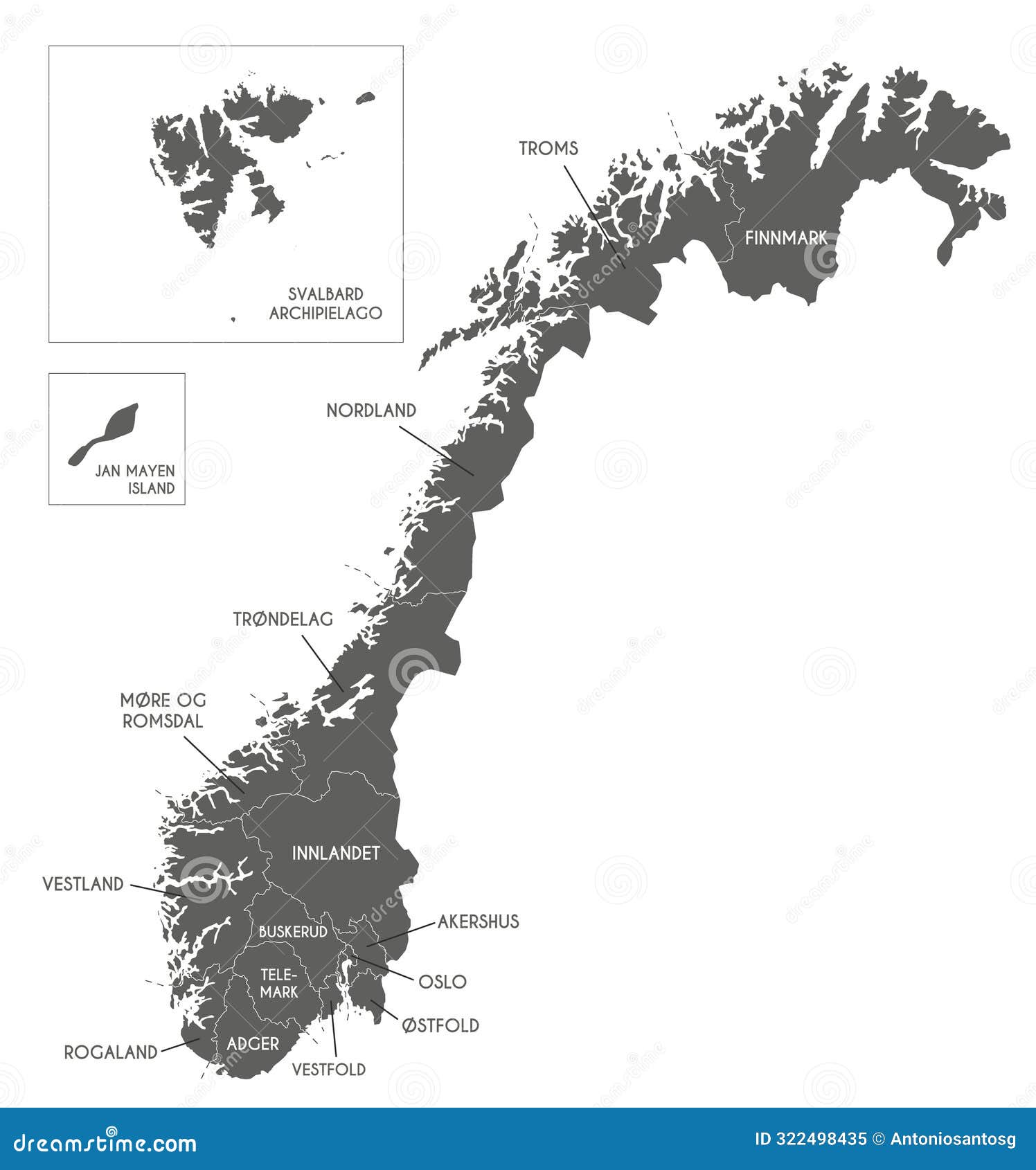 Vector Regional Map of Norway with Counties and Territories, and ...