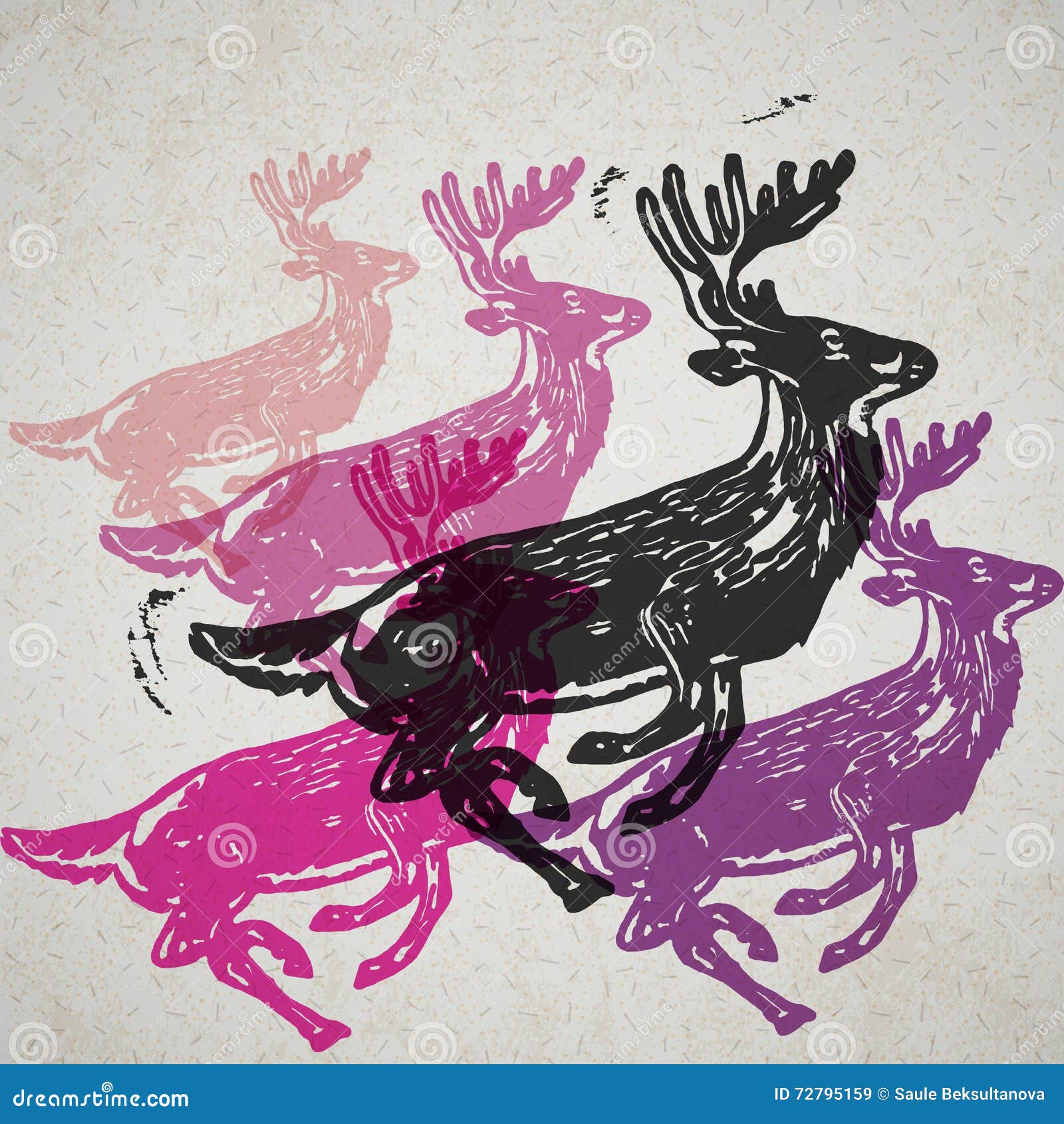 Linocut Reindeers Stock Illustrations – 2 Linocut Reindeers Stock ...