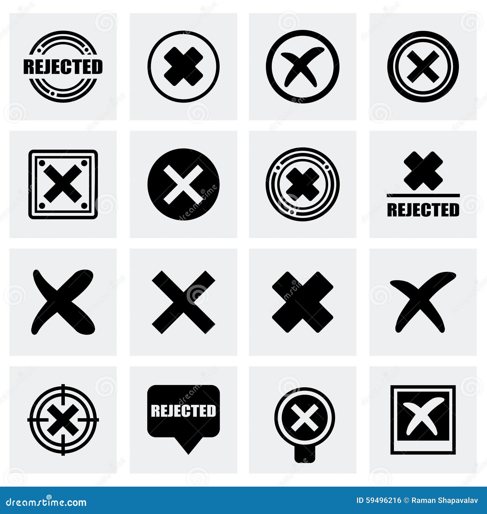 Vector Rejected icon set stock vector. Illustration of wrong - 59496216