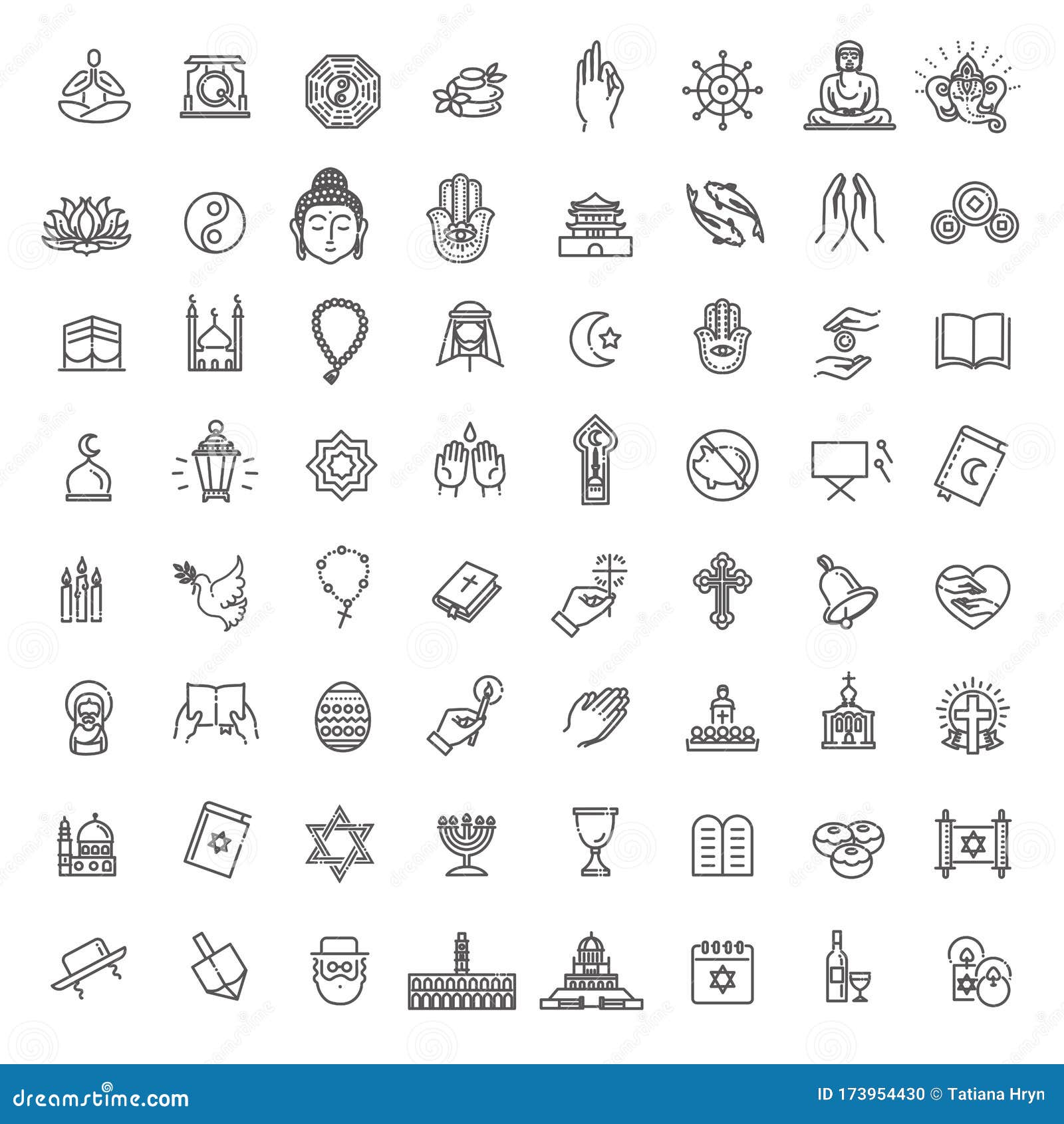 Vector Religion Icons Set Thin Style. Vector Stock Vector ...