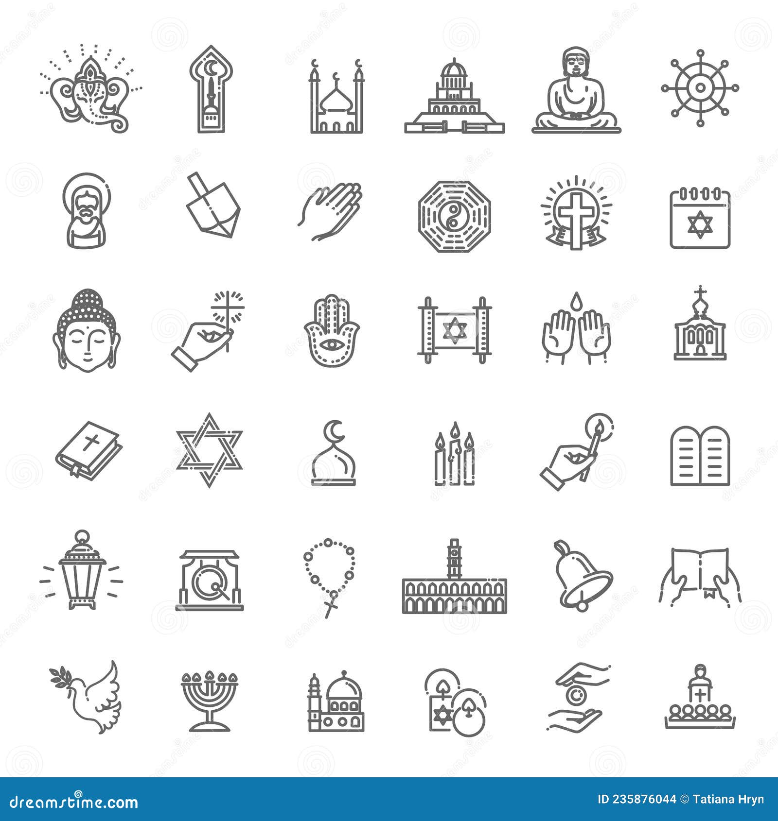 Vector Religion Icons Set Thin Style. Vector Stock Vector ...