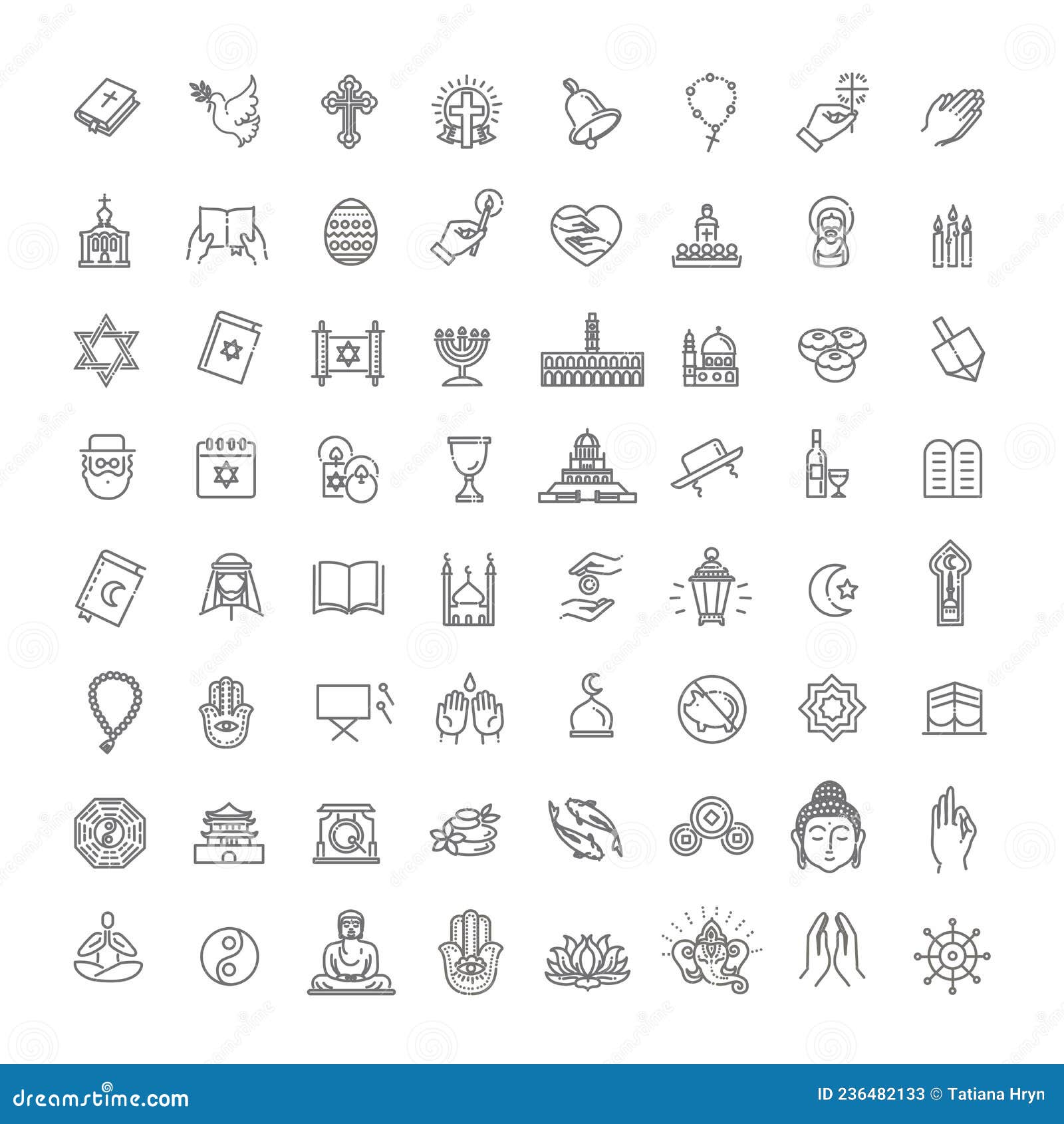 Vector Religion Icons Set Thin Style. Vector Stock Vector ...