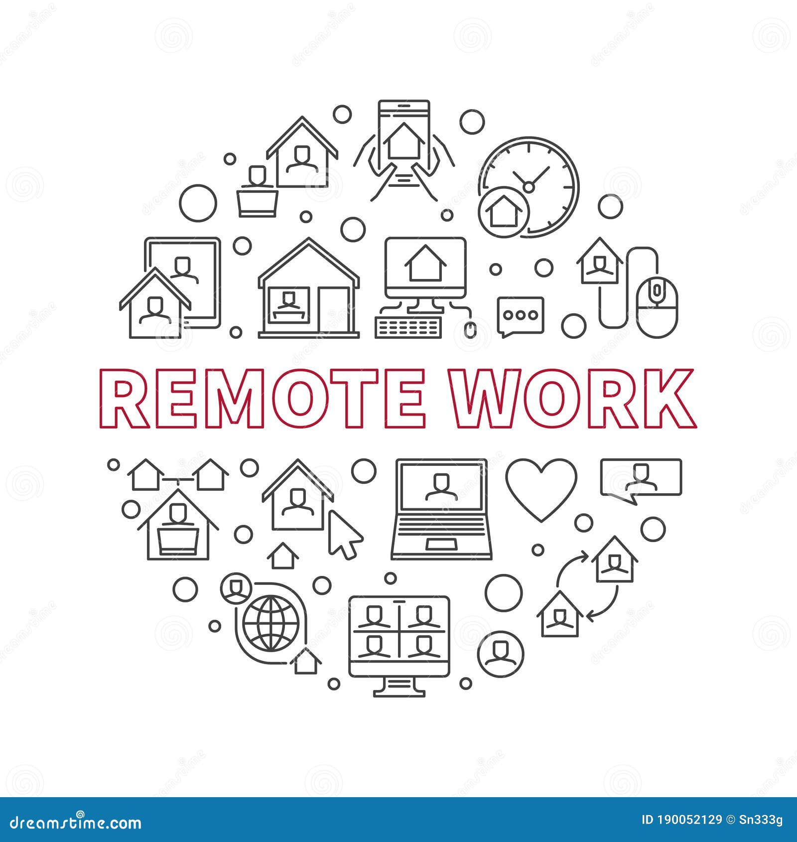 Vector Remote Work Concept Outline Round Illustration Stock Vector ...