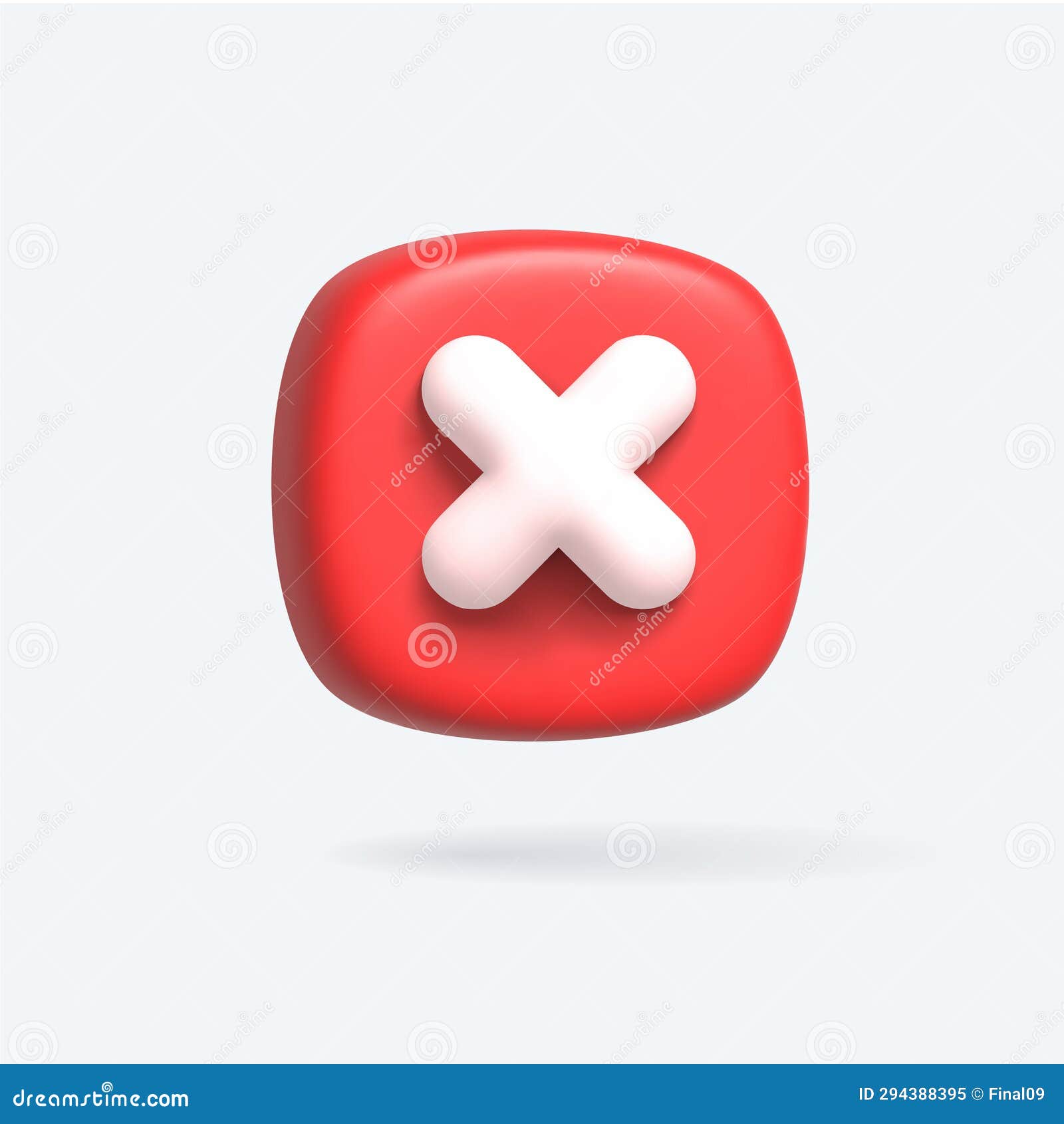 Vector Render 3d of Right Cross Icon. Red Color. Approvement Icon or ...