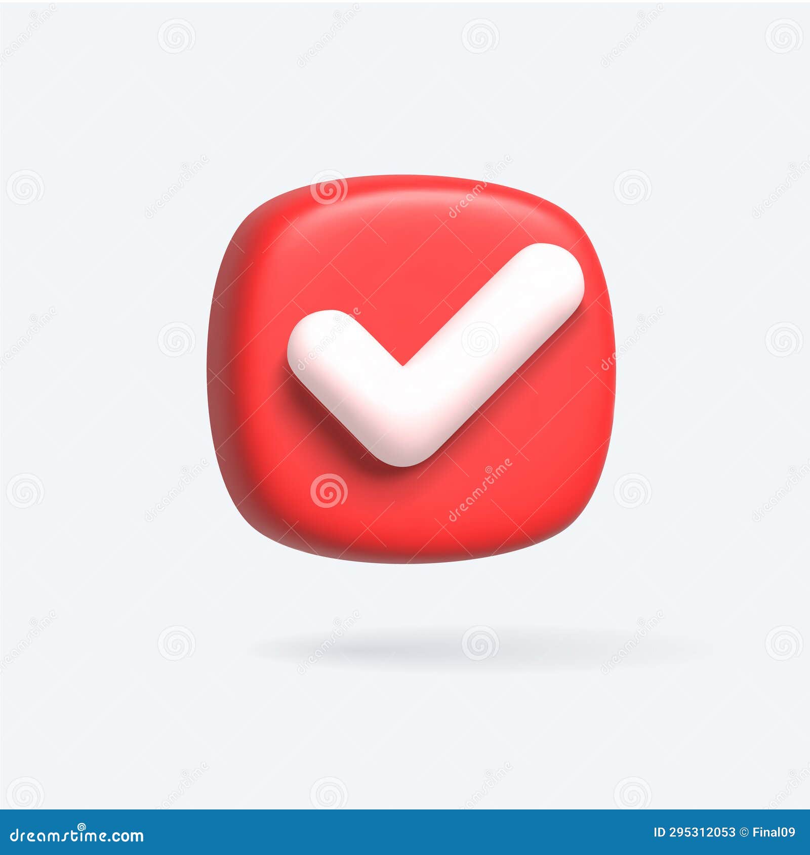 Vector Render 3d of Right Check Mark Box. Red Approvement Icon or ...
