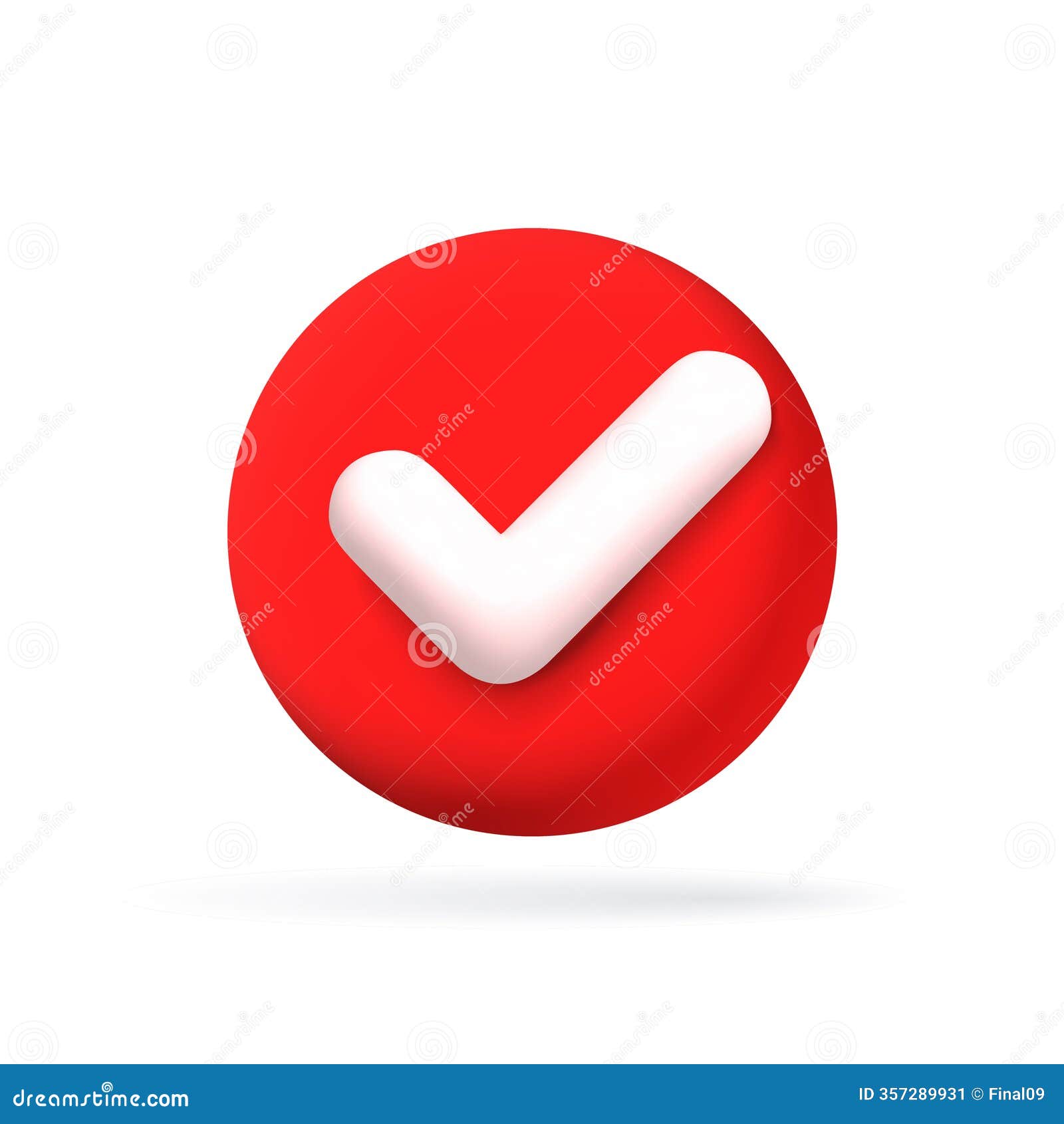 Vector Render 3d of Right Check Mark Box. Red Approvement Icon or ...