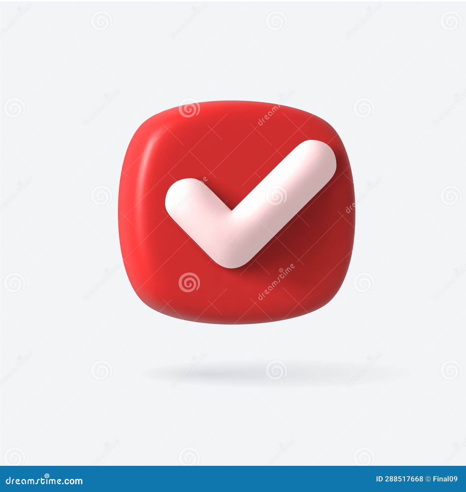Vector Render 3d of Right Check Mark Box. Red Approvement Icon or ...