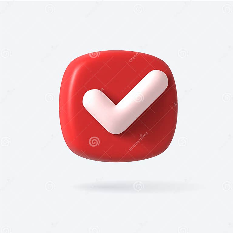 Vector Render 3d of Right Check Mark Box. Red Approvement Icon or Emblem Stock Vector ...
