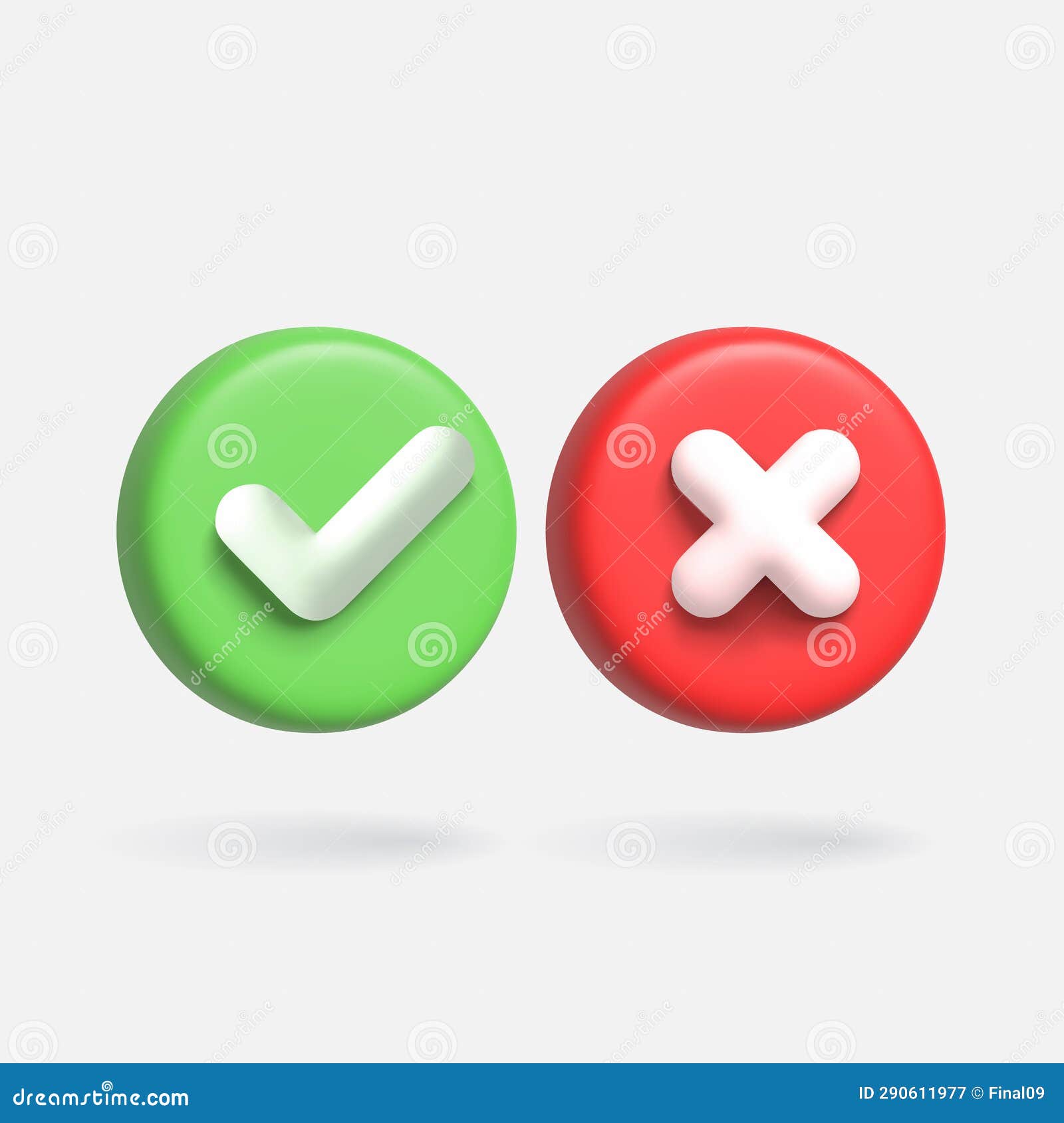 Vector Render 3d of Right Check Mark and Cross Icon. Green and Red ...
