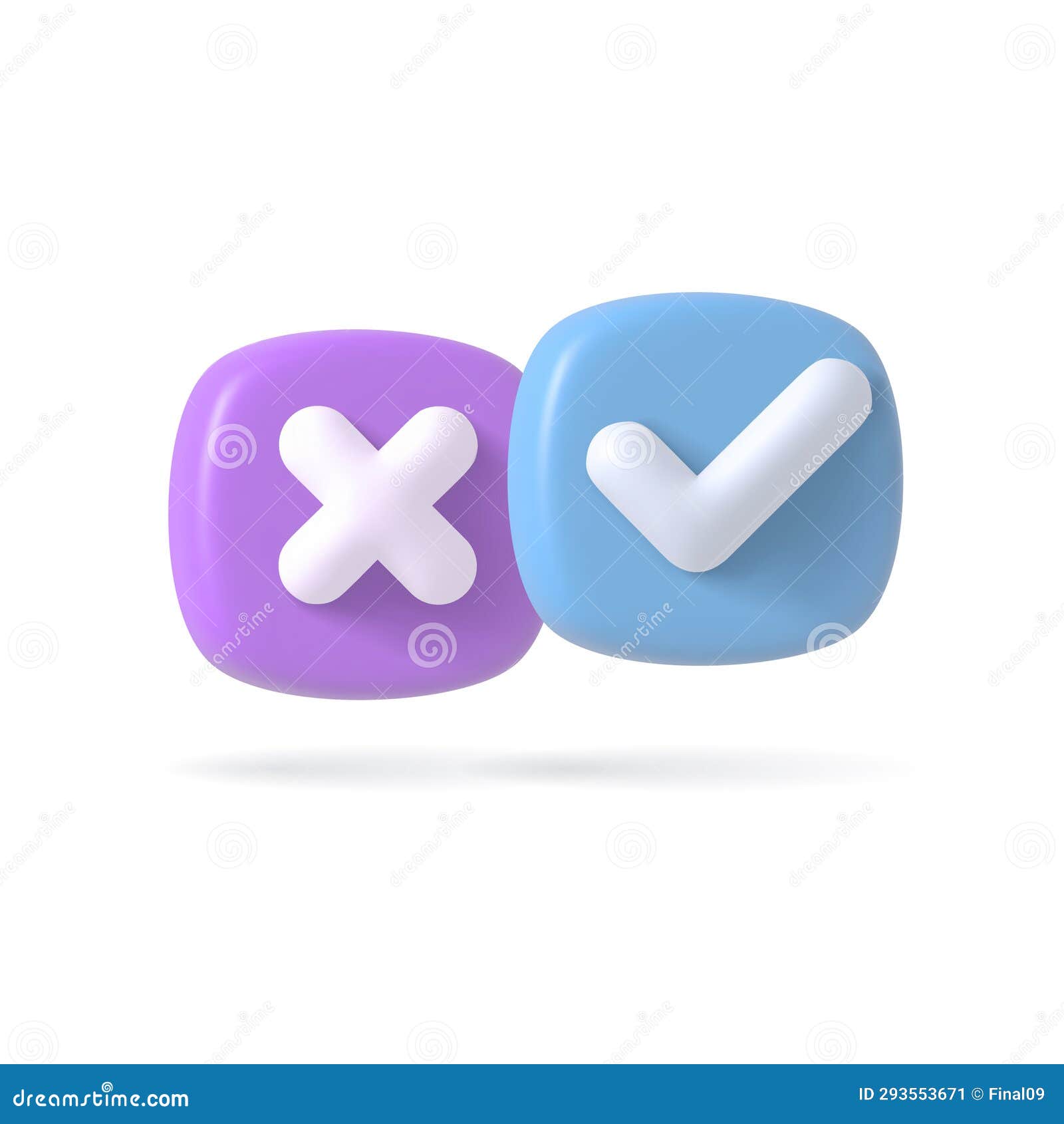 Vector Render 3d of Round Right Check Mark and Cross Icon. Approvement ...