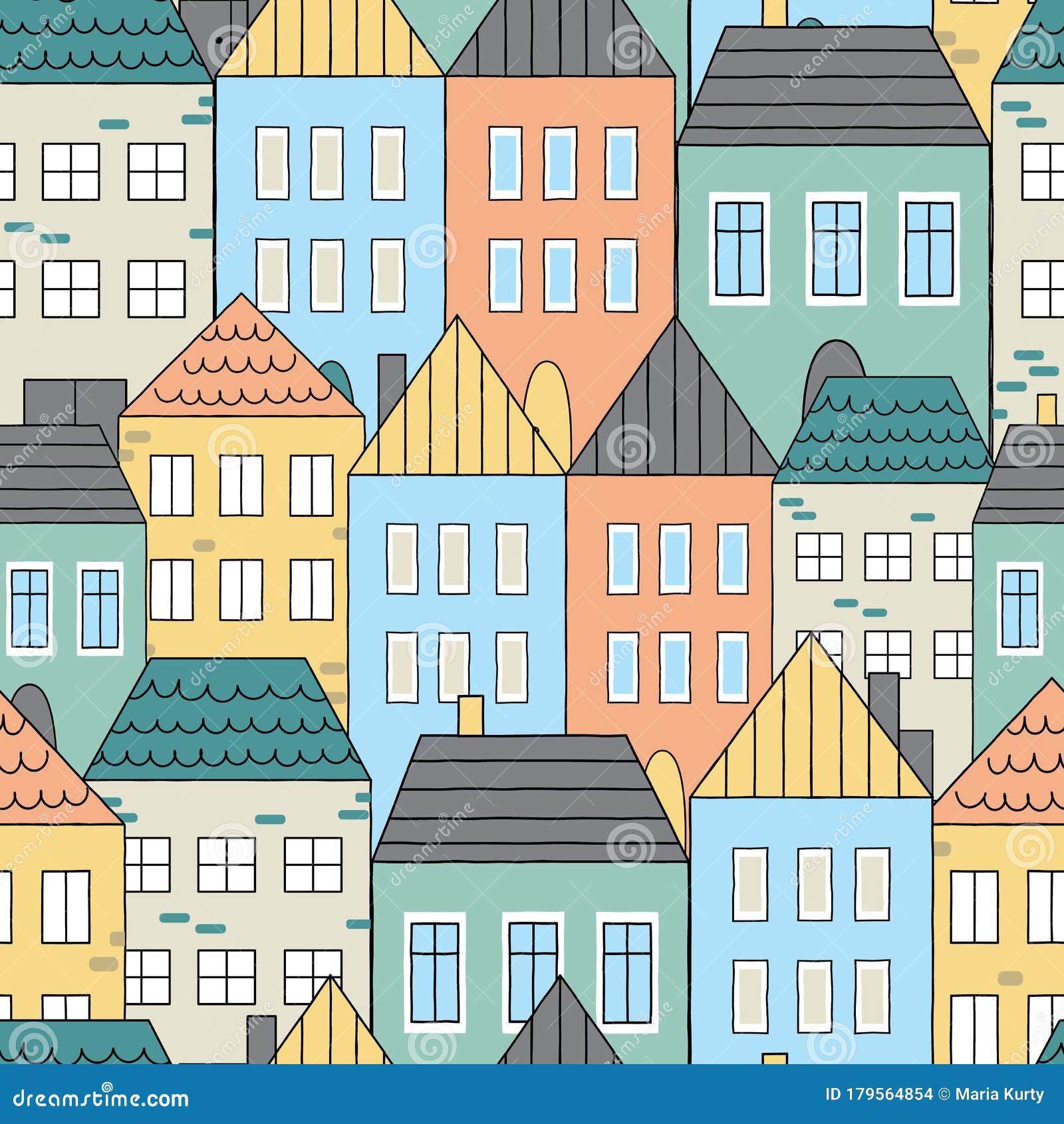 Vector Repeat Pattern with Colorful Historic Houses Stock Vector ...