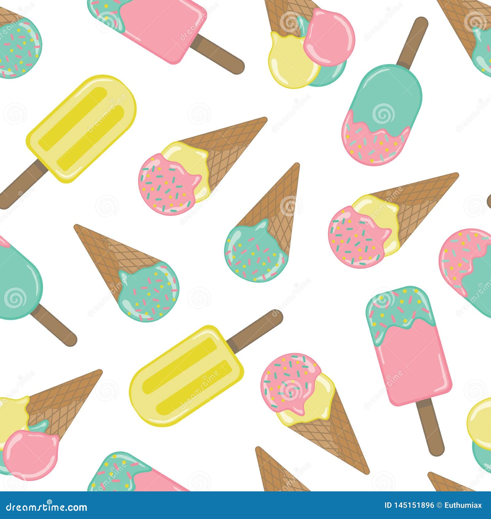 Vector Ice Cream Repeat Seamless Pattern. Pastel Colors Stock Vector ...